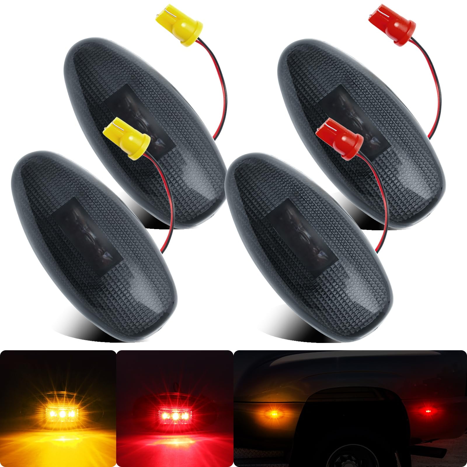 Dually CM31 Bed Fender LED Side Marker Lights Smoke Lens Compatible For 2001-2014 Sierra and ...