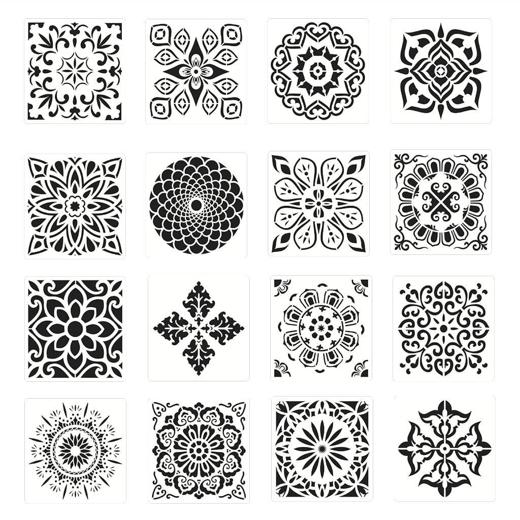 Dualoai 16 Pack Painting Template Reusable Mandala Templates Floor Wall ...