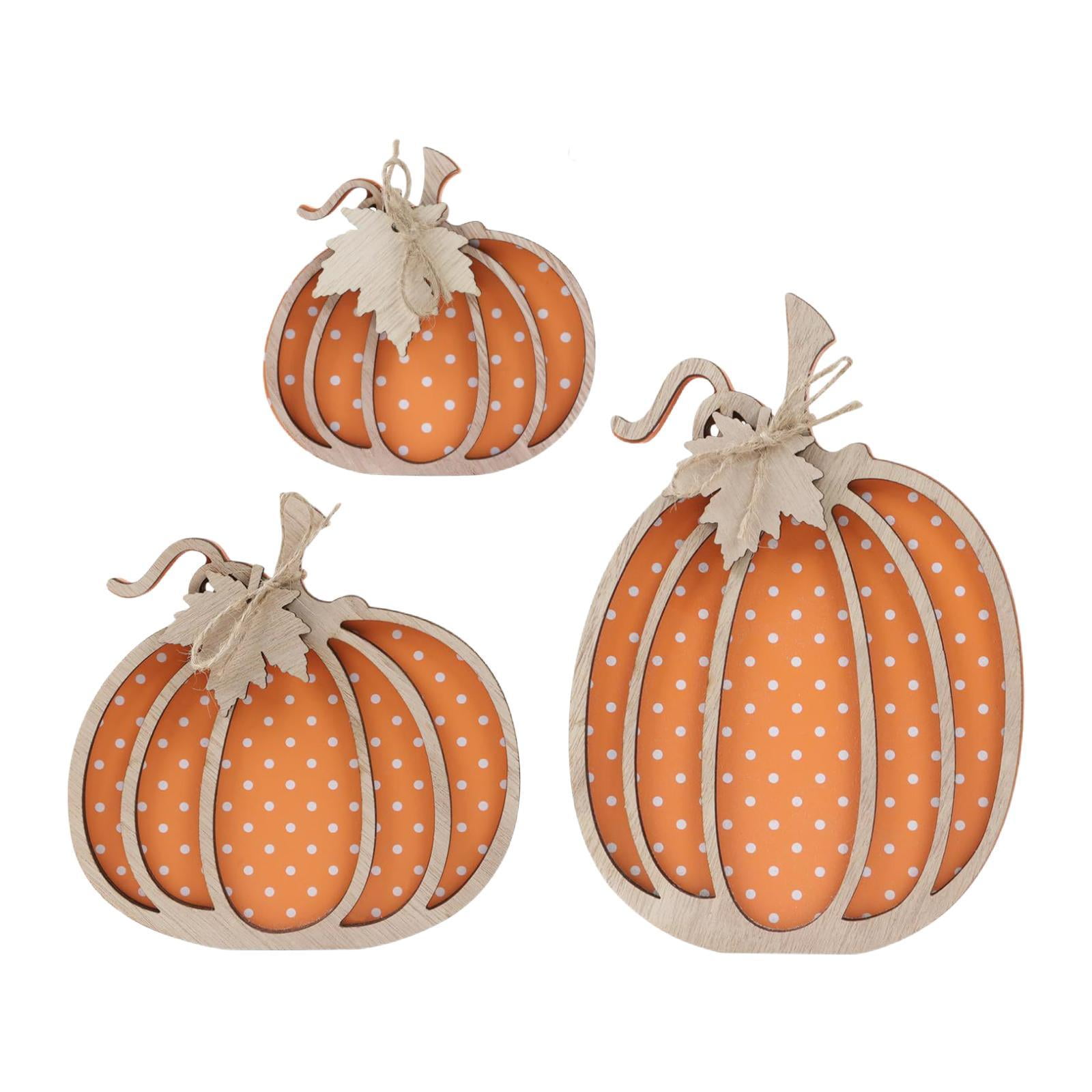 Dualoai 3Pcs Wooden Pumpkin Signs Plaques Indoor Outdoor Centerpieces ...