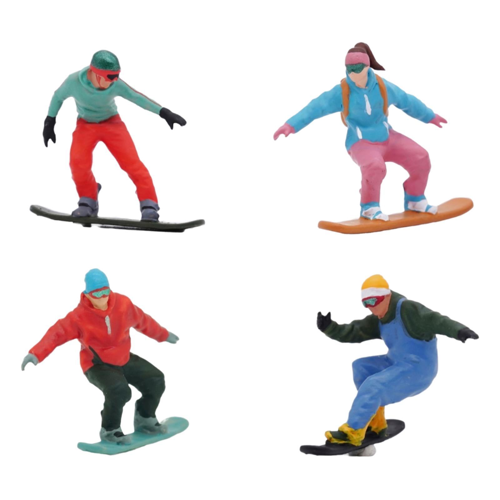 Dualoai 4Pcs 1/64 Scale Snowboarding Figure Tiny People Model Realistic ...