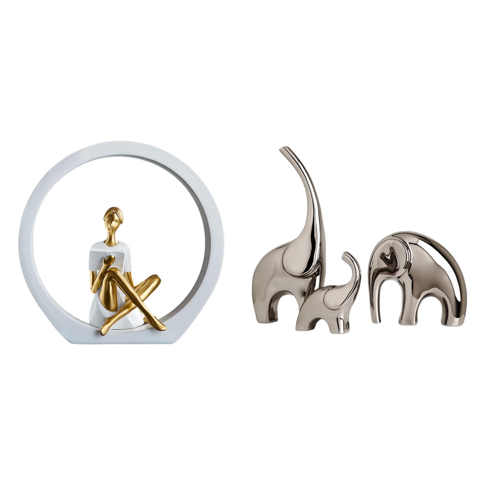 Dualoai Abstract Ceramic Girl Elephant Figurine Sculpture for Bedroom ...