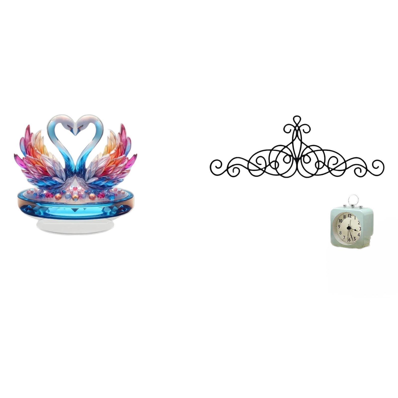 Dualoai Acrylic Swan Sculpture Tabletop Centerpiece with Metal Floral ...