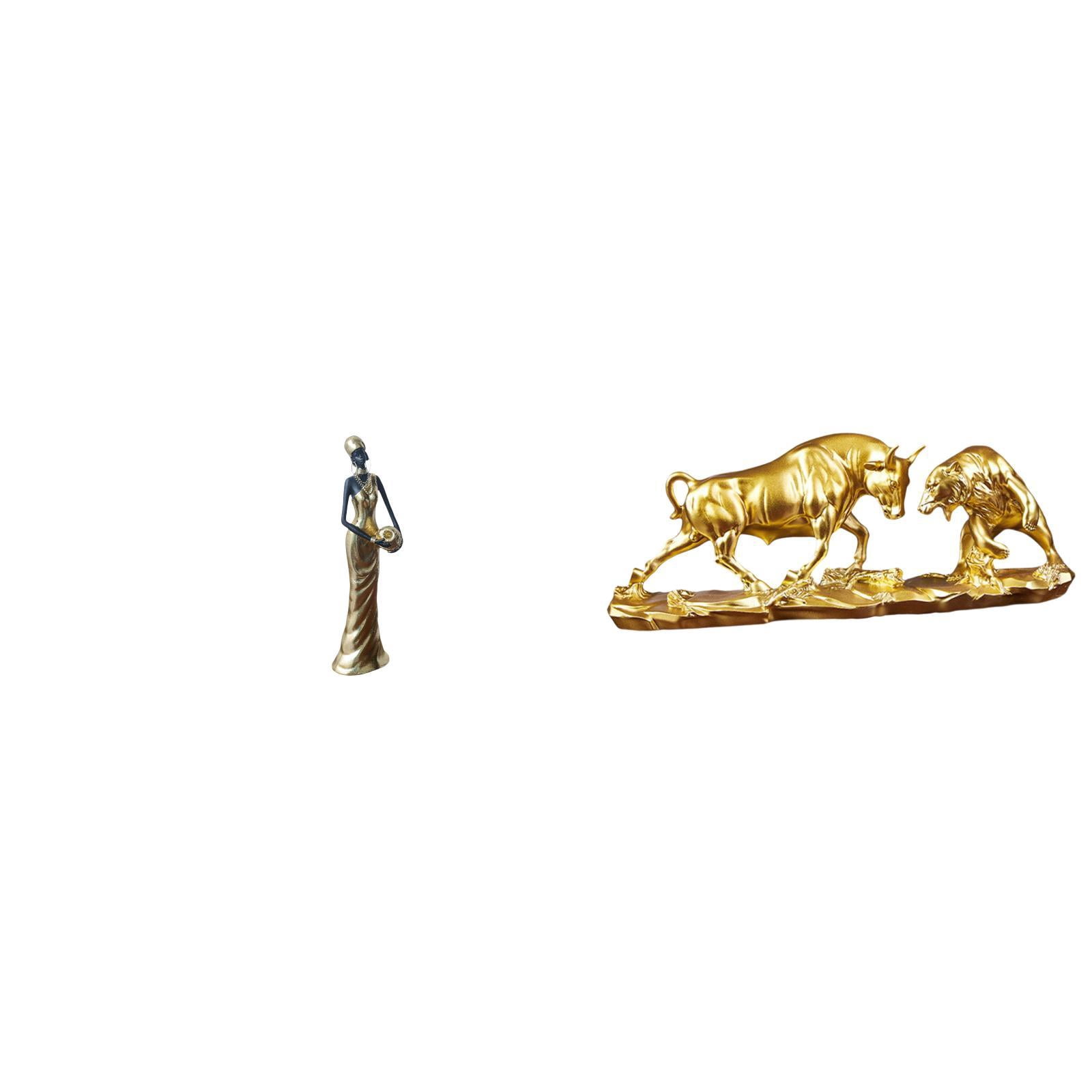 Dualoai African Tribal Lady and Bull Figurine Sculpture Modern Chinese ...
