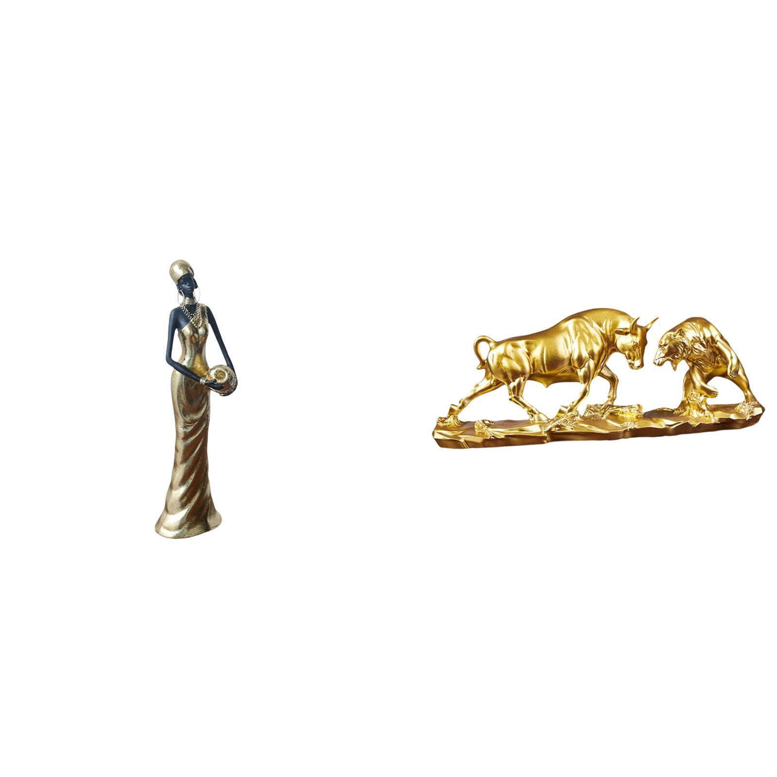 Dualoai African Tribal Lady Sculpture Modern Bull Figurine Feng Shui ...