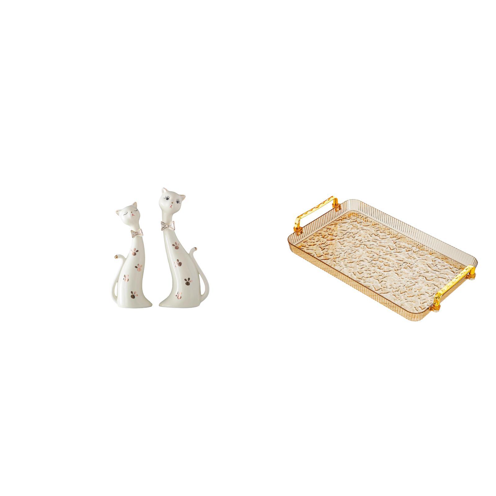 Dualoai Cat Couple Sculptures Animal Statue Wedding Gift for Dining ...