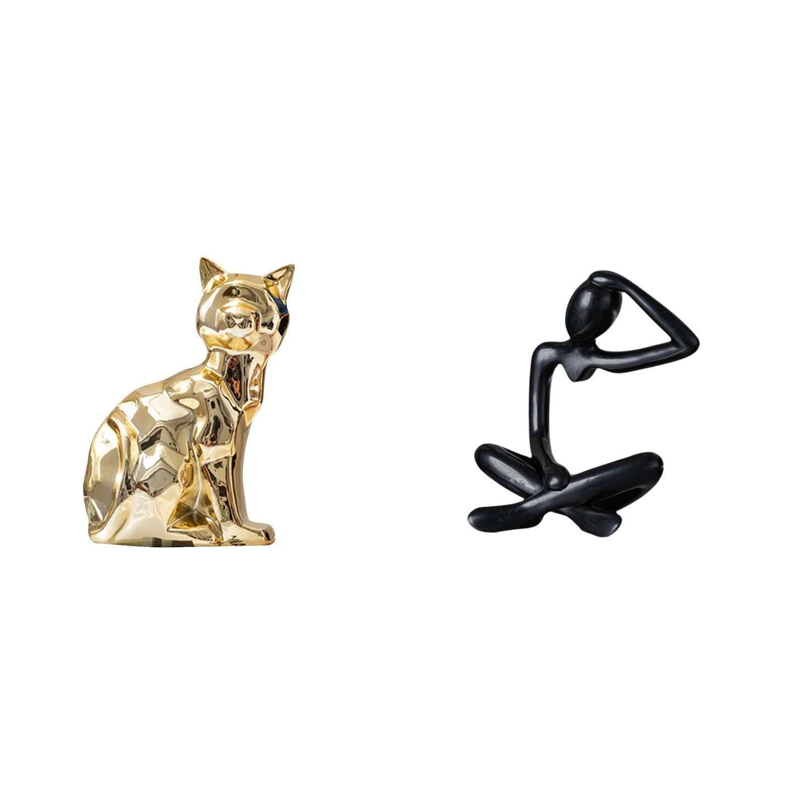 Dualoai Cat Thinker Statue Decorative Figurine Animal Sculpture Art ...