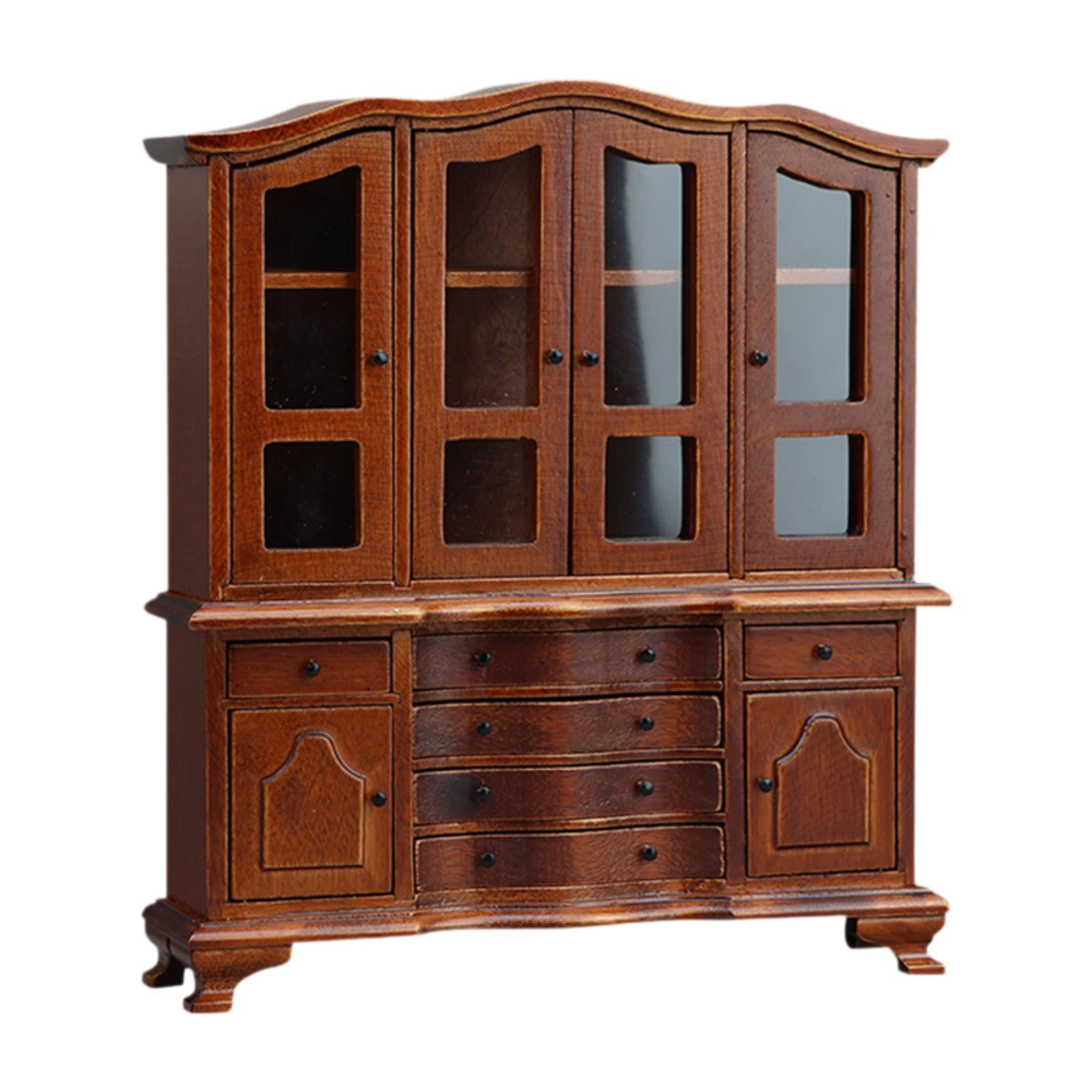 Dualoai Dollhouse Cabinet Display Cabinet Pretend Play Wooden ...