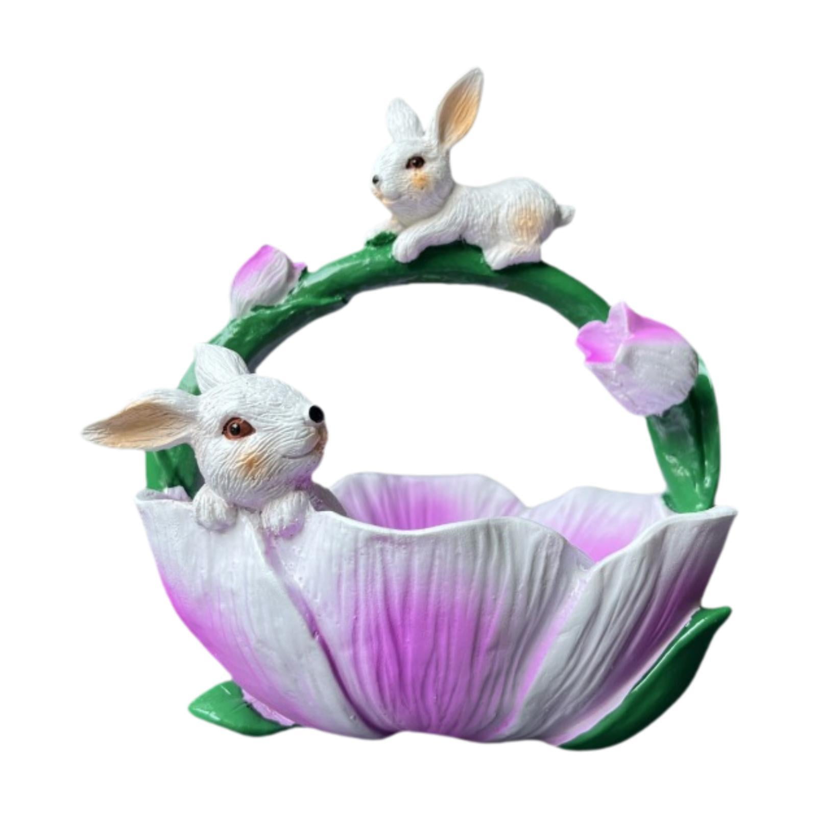 Dualoai Easter Bunny Figure Basket Resin Sculpture Art Crafts ...