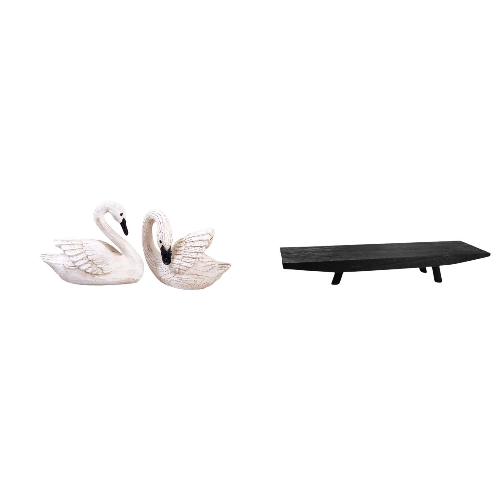 Dualoai Elegant Swan Resin Sculptures and Rustic Wood Storage Tray Set ...