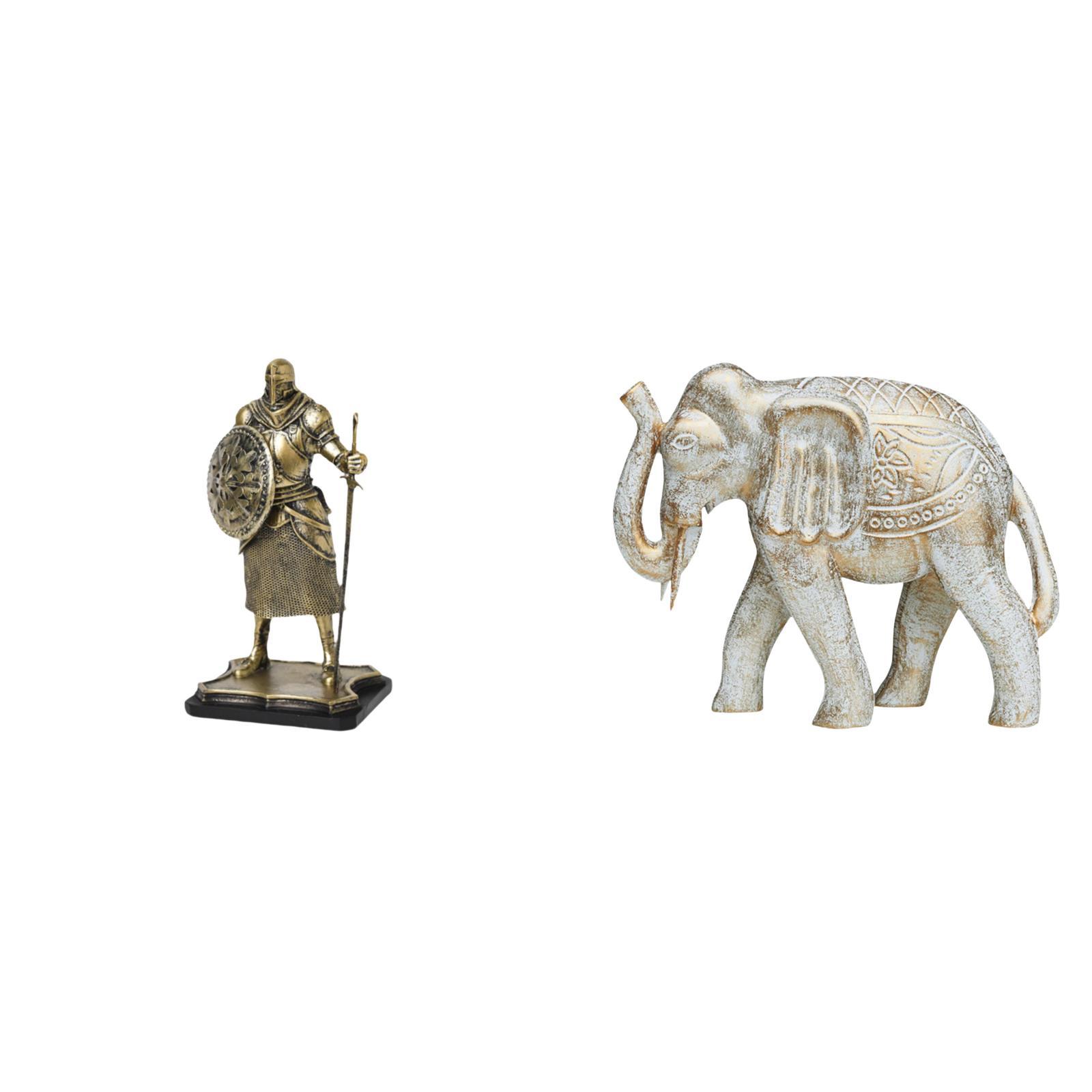 Dualoai European Knight Elephant Sculpture Creative Wooden Animal ...