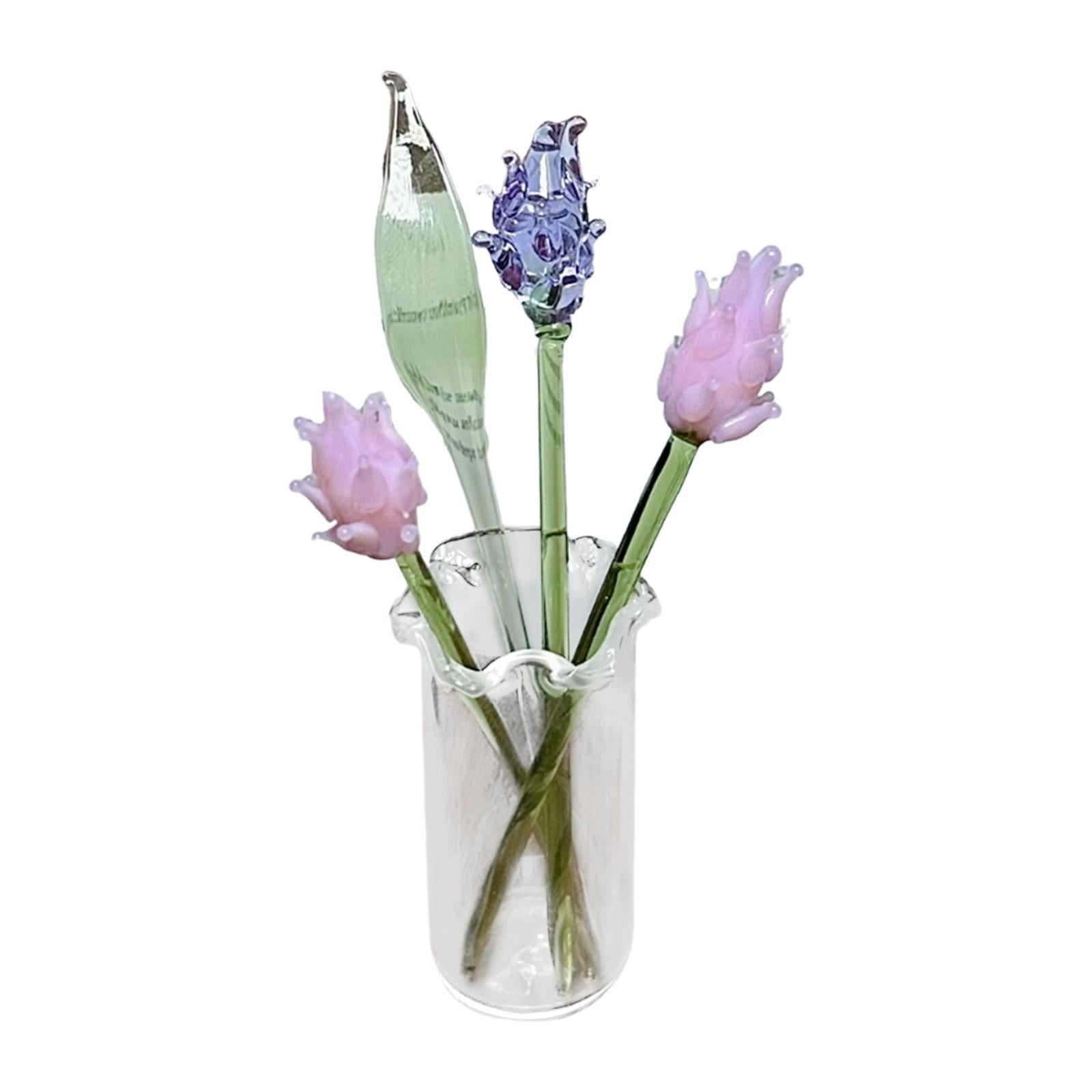 Dualoai Glass Flower Bouquet with Vase Artificial Flowers for ...