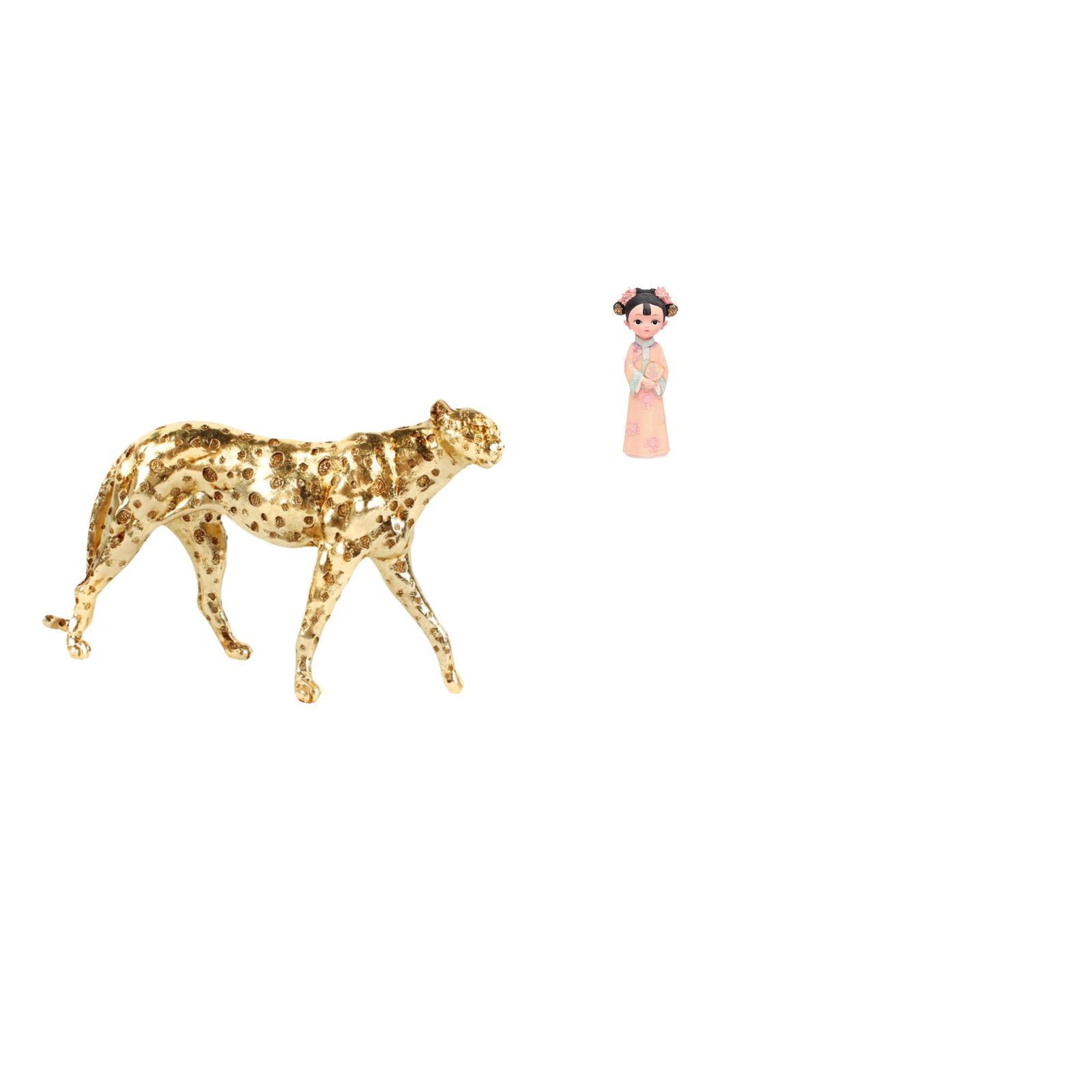 Dualoai Golden Cheetah Girl Resin Statue Sculpture Decorative Table ...
