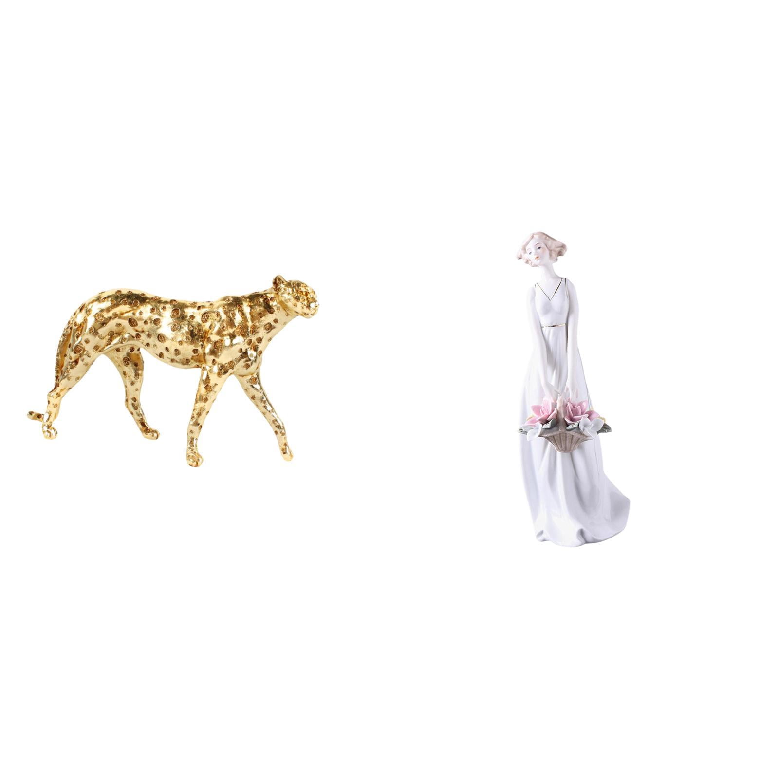 Dualoai Golden Cheetah Lady Sculpture Ceramic Animal Figurine Modern ...