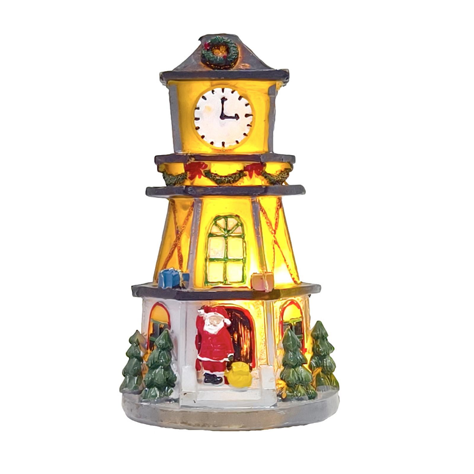 Dualoai LED Clock Tower Desk Miniature Model Gift Lighted up Christmas ...