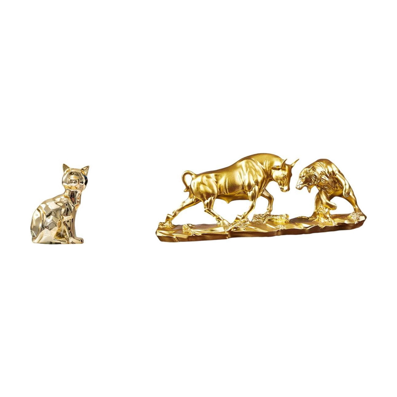 Dualoai Majestic Cat Bull Bear Cow Sculpture Decorative Animal Figurine ...