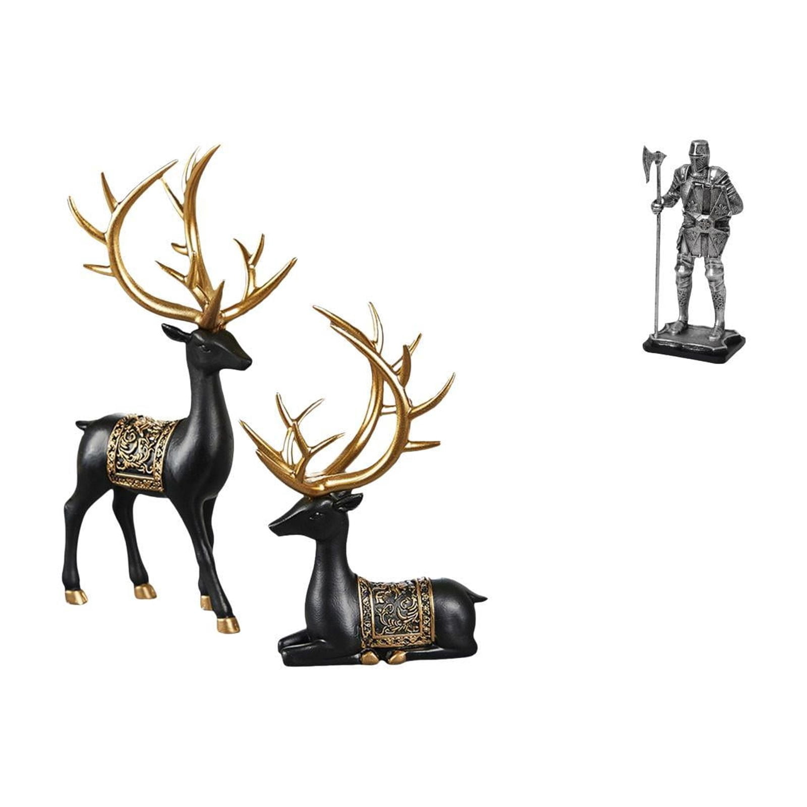 Dualoai Majestic Reindeer Knight Resin Sculpture Elegant Elk and Knight ...
