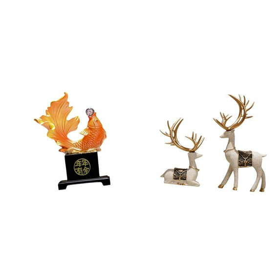 Dualoai Modern Carp and Reindeer Animal Figurine Resin Sculpture ...