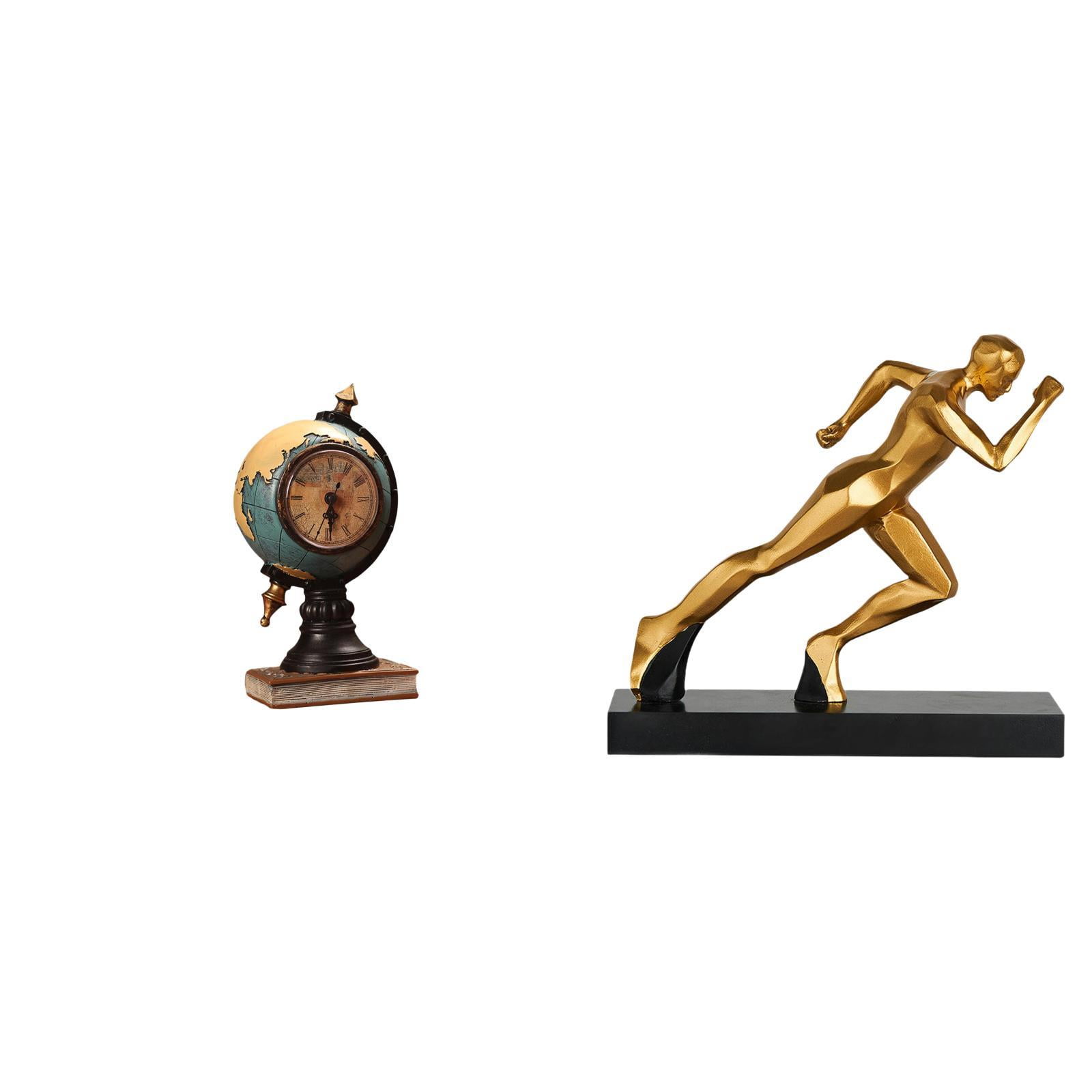 Dualoai Modern Globe Runner Figurine Statue Table Clock Abstract Art ...
