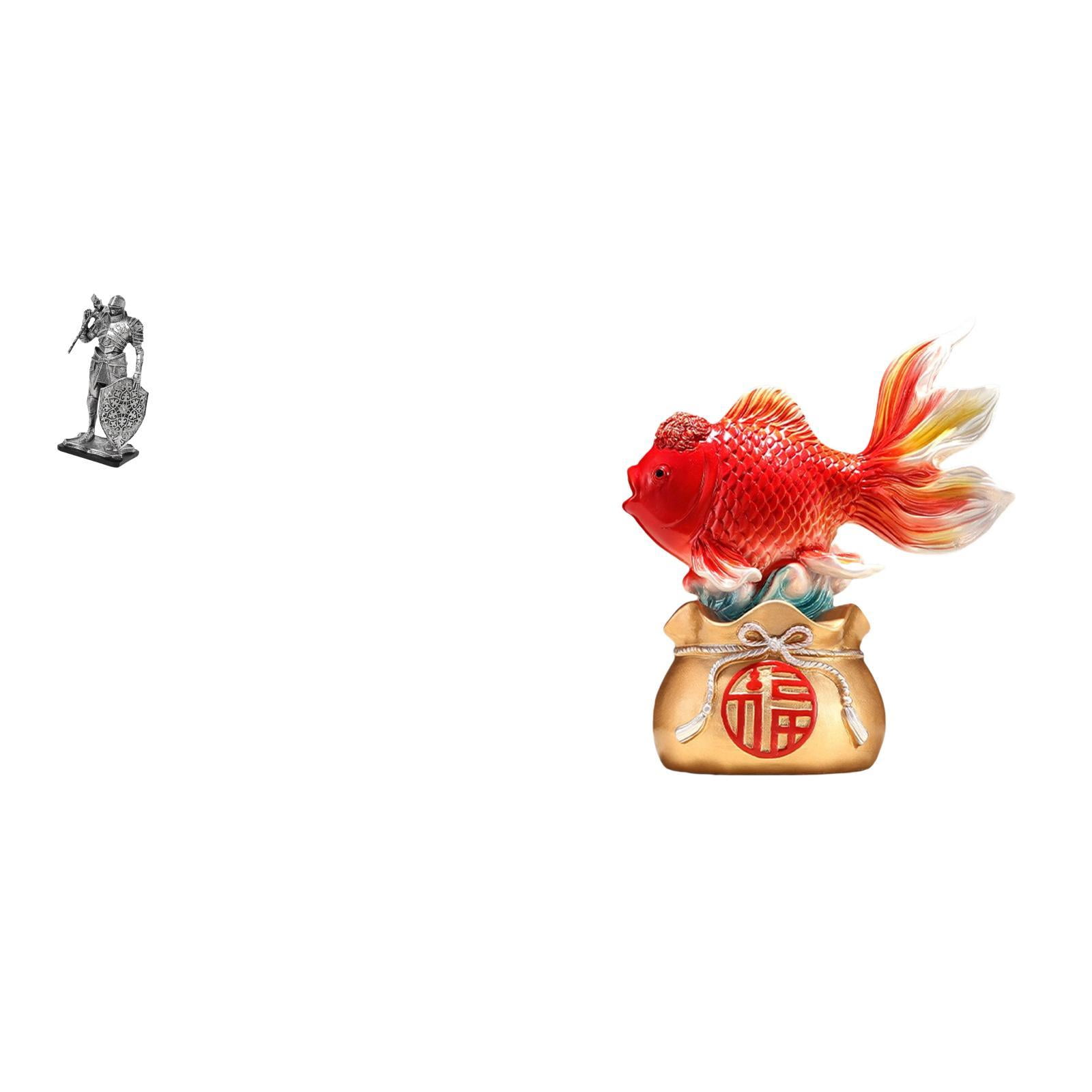 Dualoai Nordic Abstract Knight Figurine and Feng Shui Koi Fish Resin ...