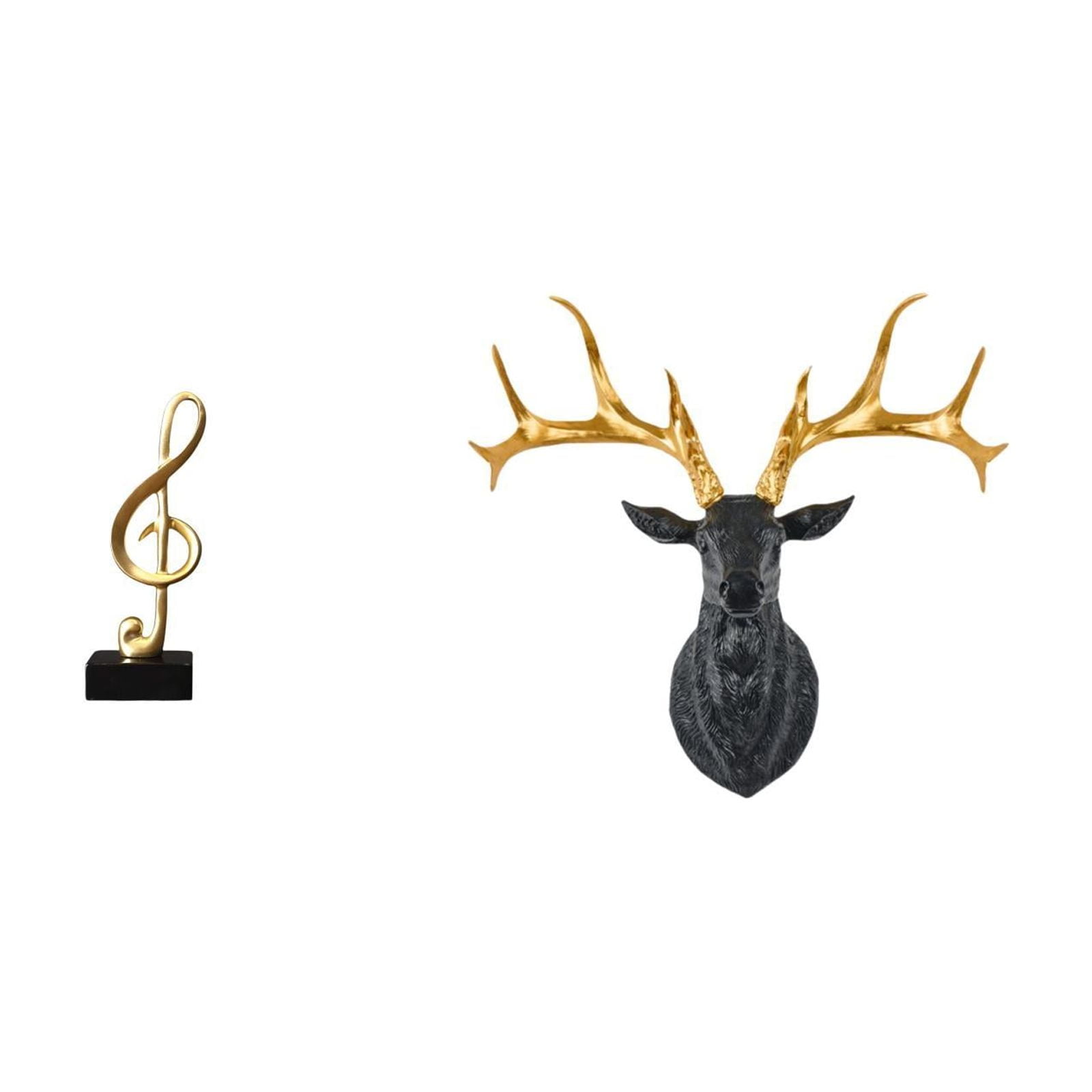 Dualoai Resin Music Note Deer Head Sculpture Creative Tabletop and Wall ...
