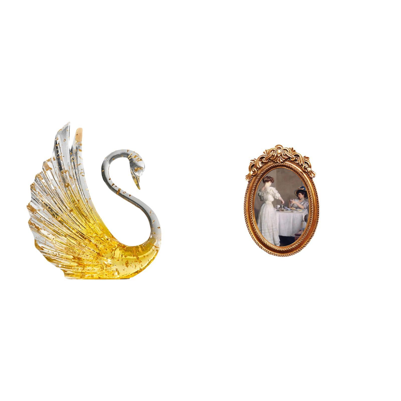 Dualoai Resin Swan Goose Sculpture and Ornate Photo Frame Decorative ...