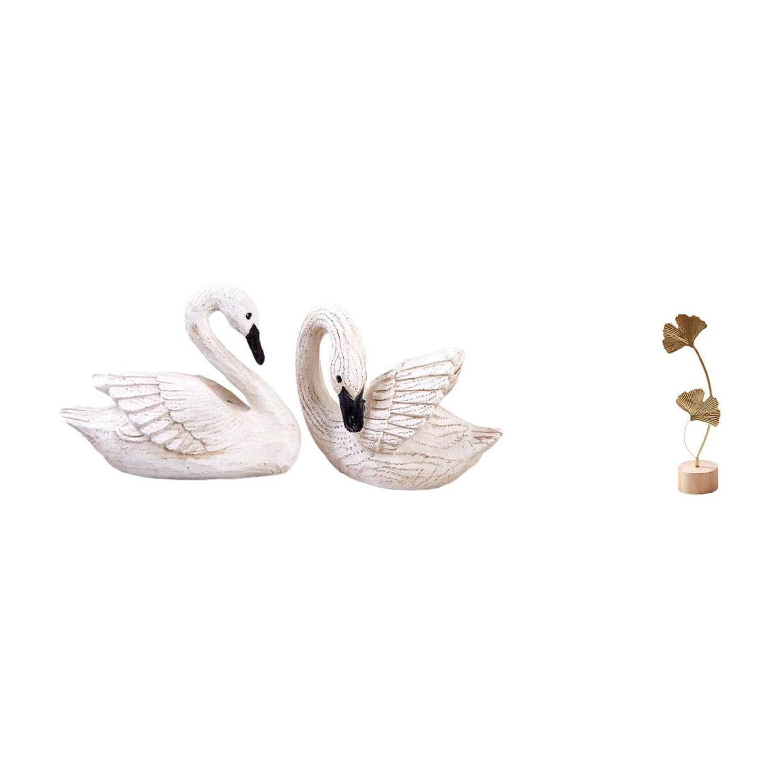 Dualoai Resin Swan Leaf Sculptures Metal Swan Figurines Leaf Shaped ...