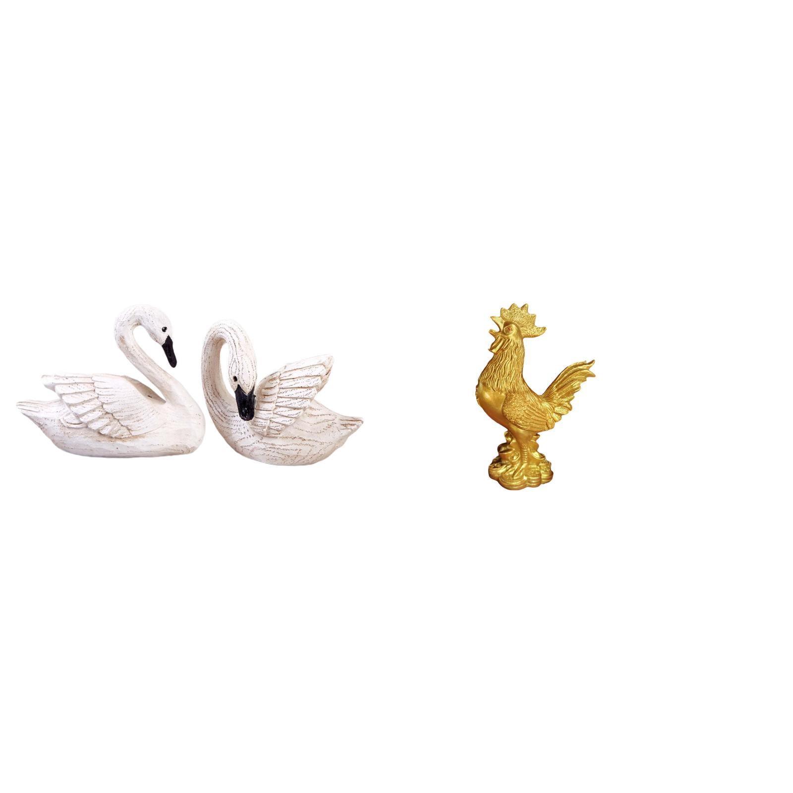 Dualoai Resin Swan and Rooster Sculptures for Home Office Bedroom ...