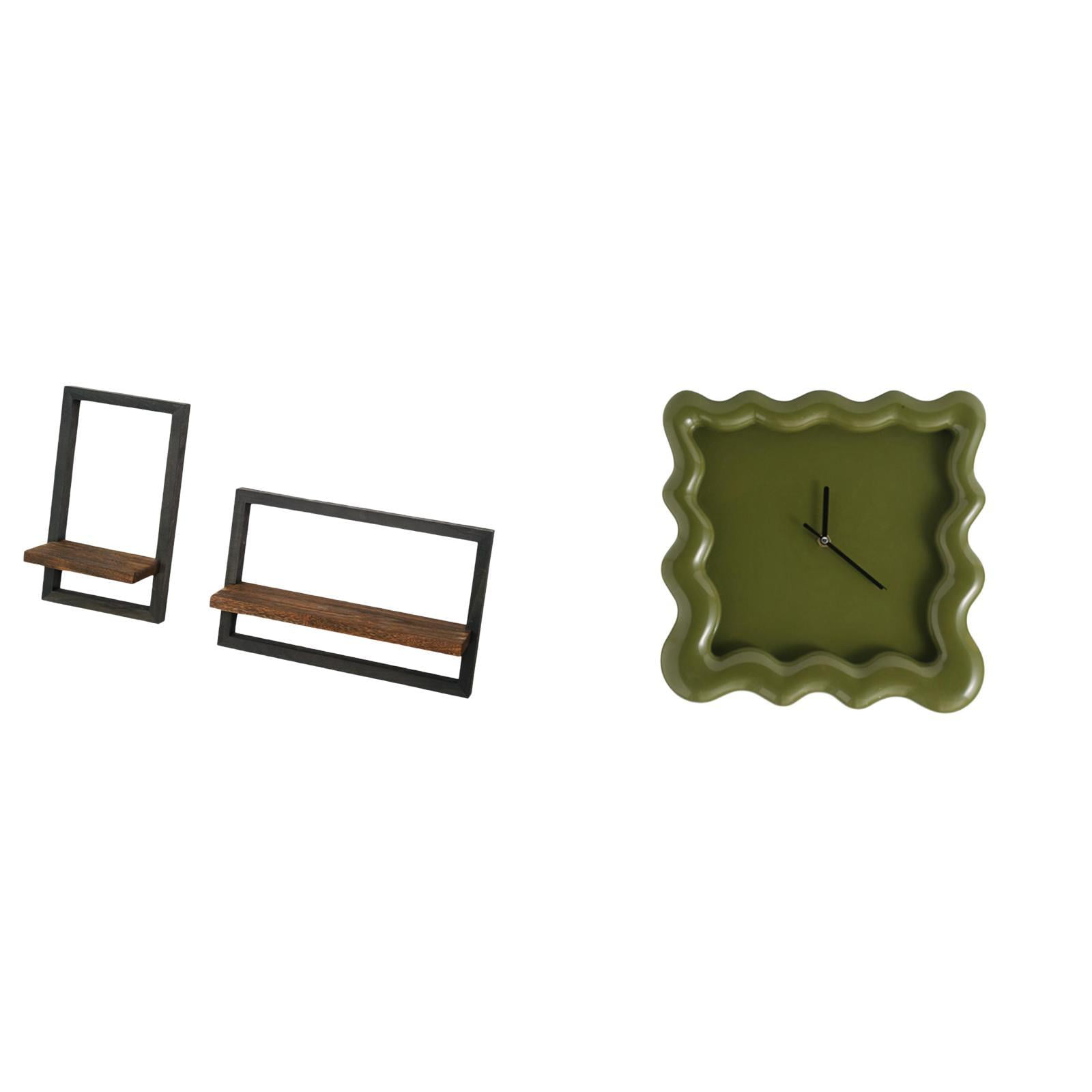 Dualoai Rustic Modern Floating Wood Shelves and Square Wall Clock Set ...