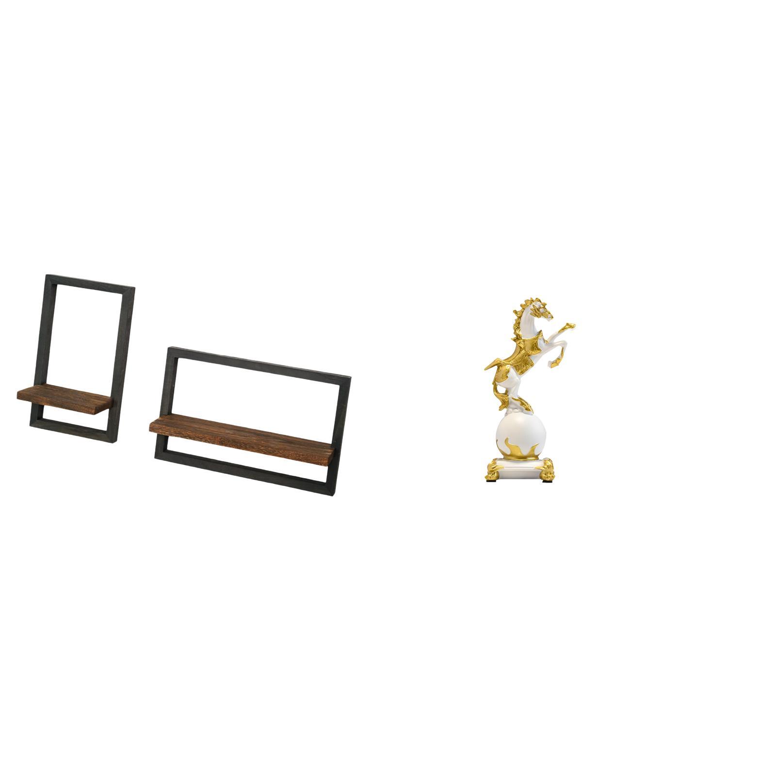 Dualoai Rustic Modern Floating Wood Wall Shelves with Horse Figurine ...