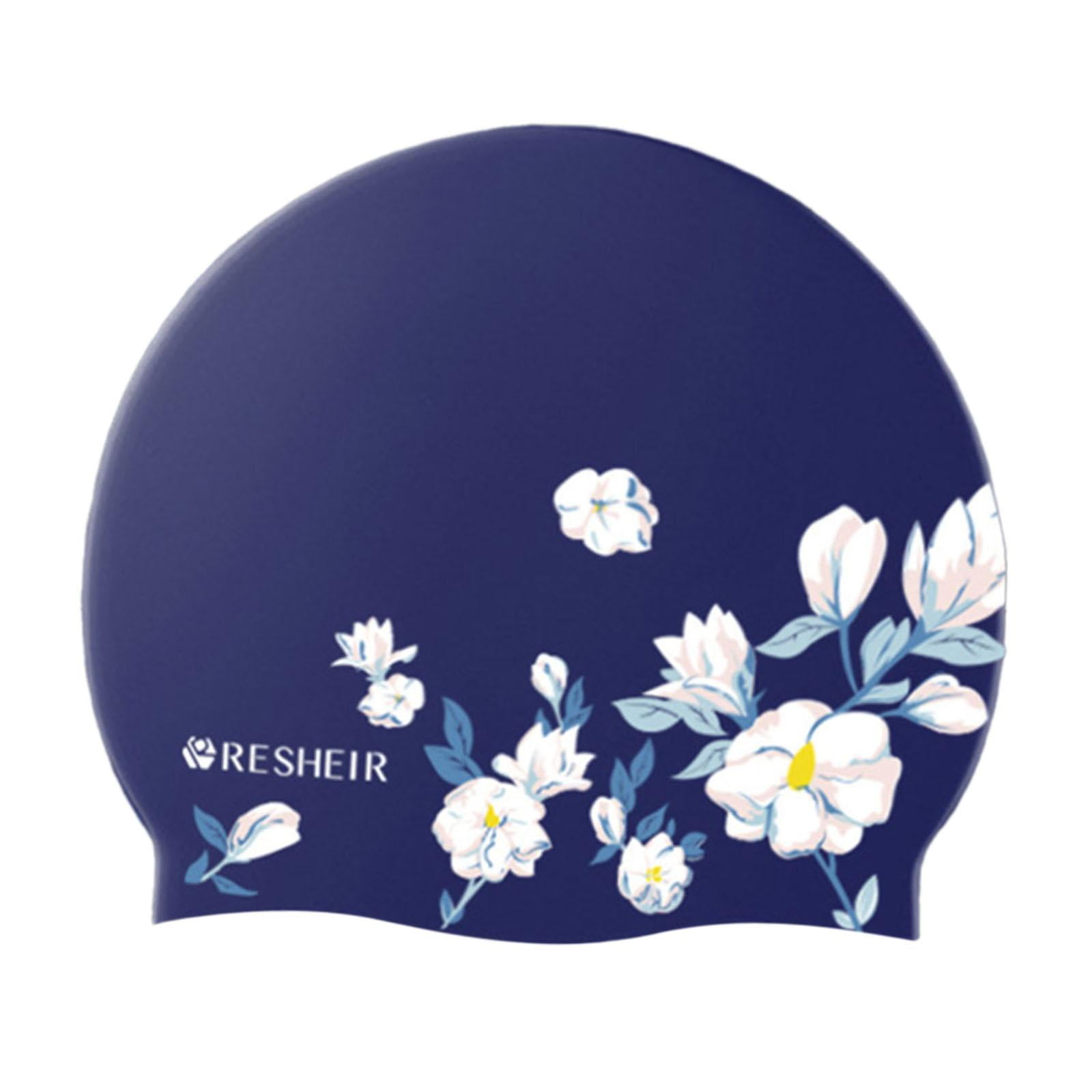 Dualoai Silicone Swim Cap Women Swimming Hat Floral Printed Bathing Cap ...