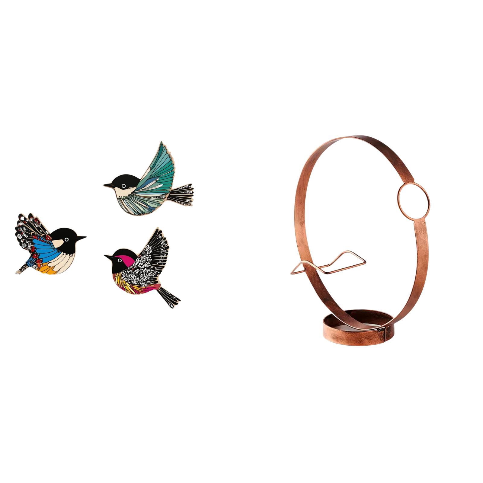 Dualoai Wooden Bird Wall Art and Iron Wine Bottle Holder Racks for ...