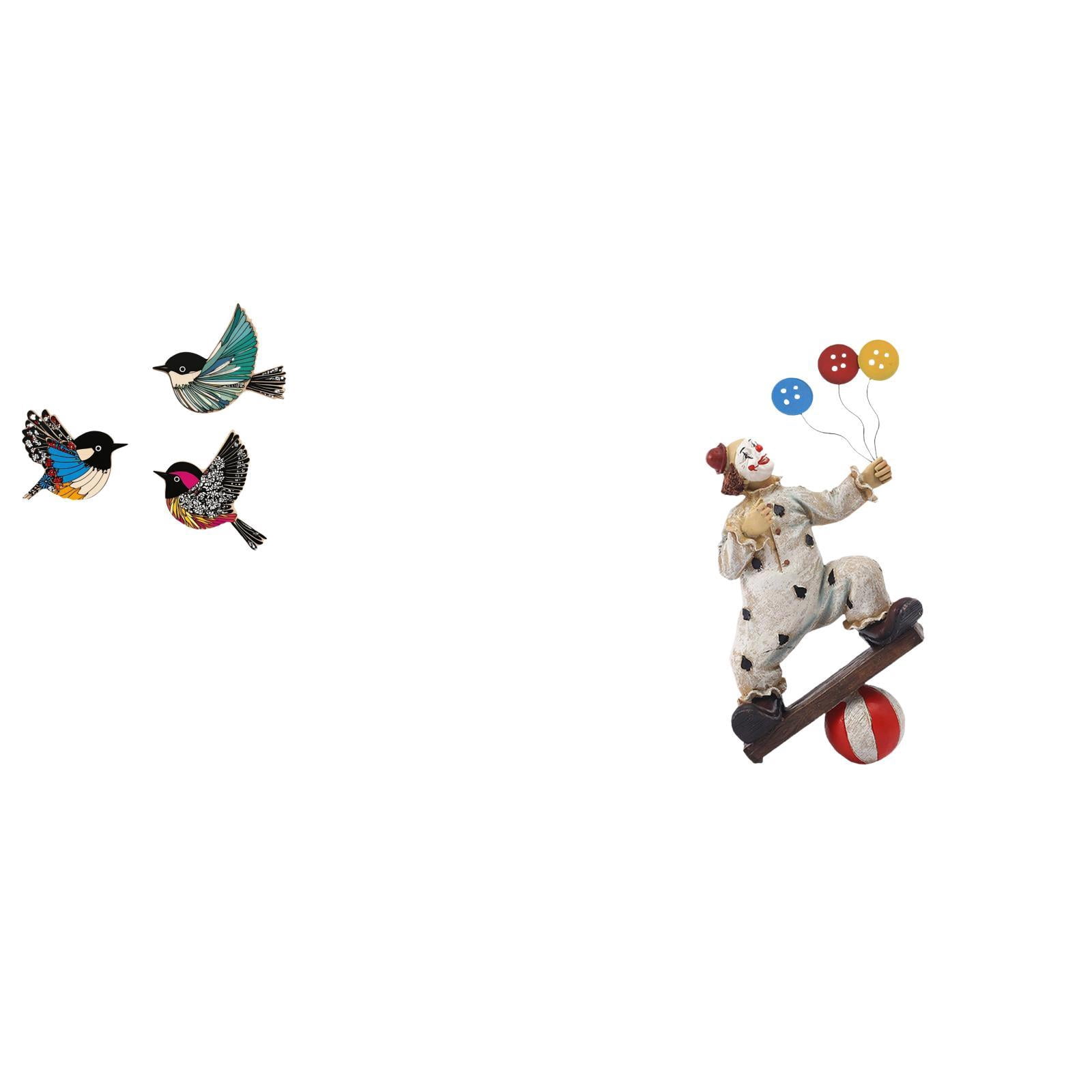 Dualoai Wooden Bird and Clown Figurine Wall Art Sculpture Collection ...