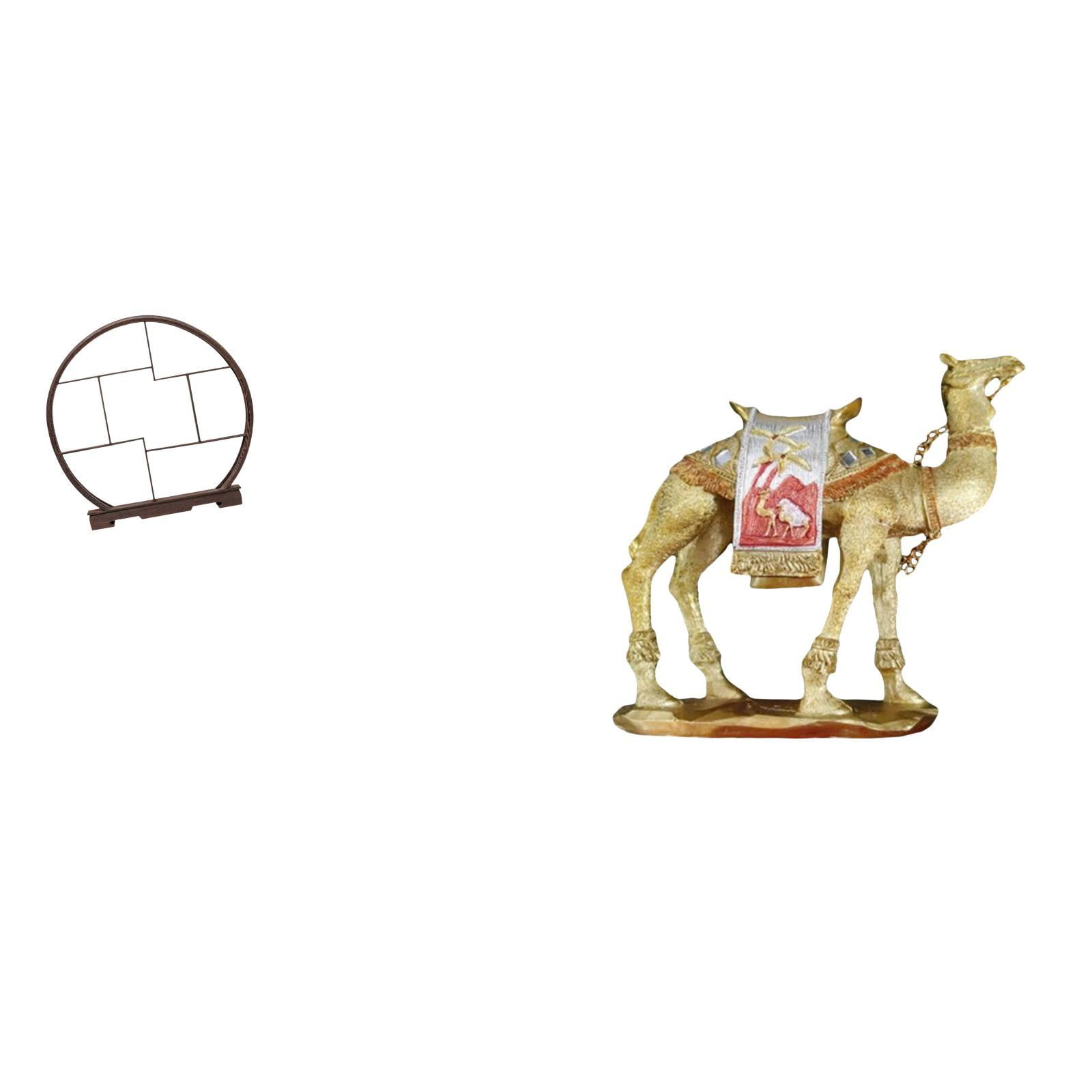 Dualoai Wooden Camel Display Stand Organizer Antique Shelf Resin Animal ...