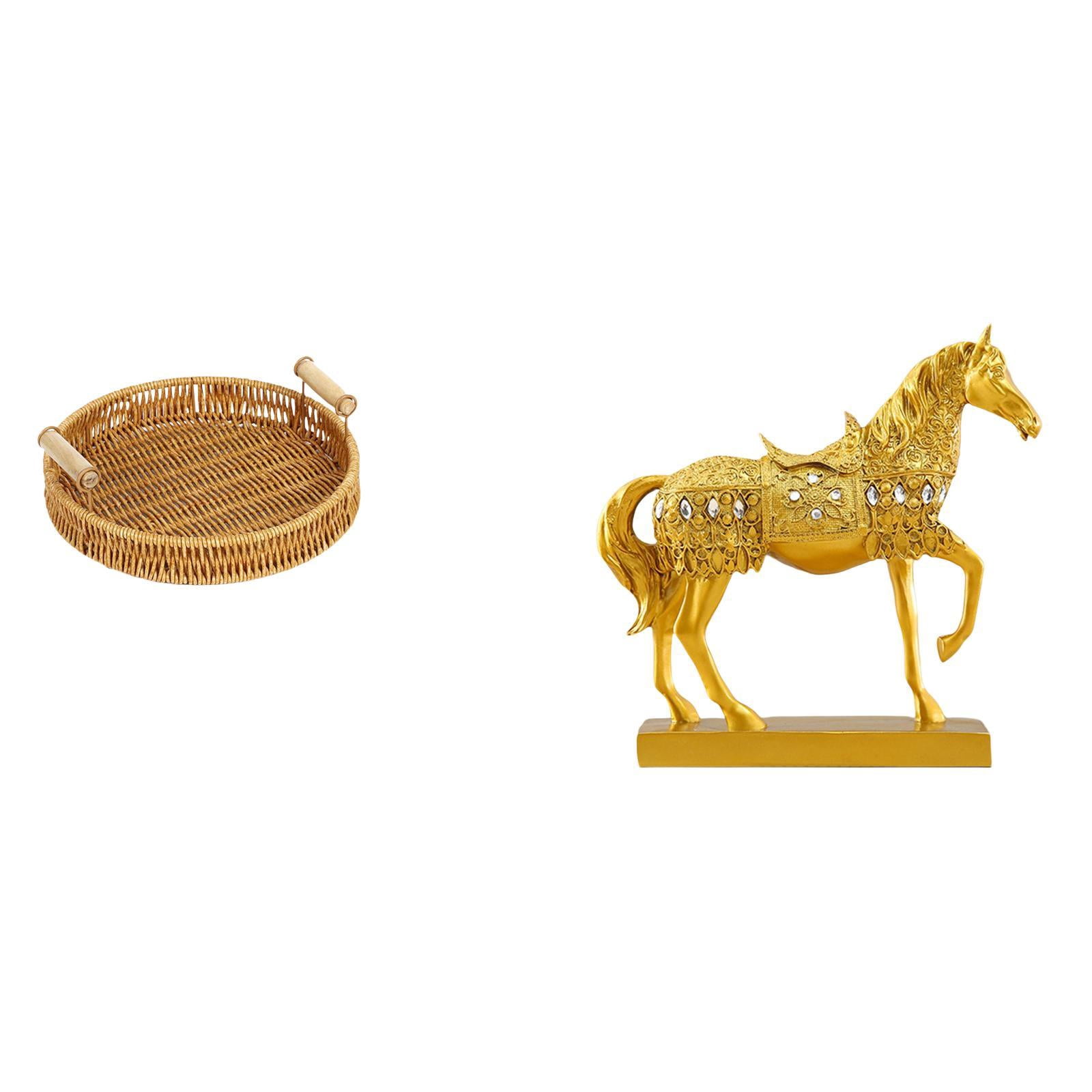 Dualoai Woven Fruit Basket Horse Figurine Snack Serving Bowl Animal ...