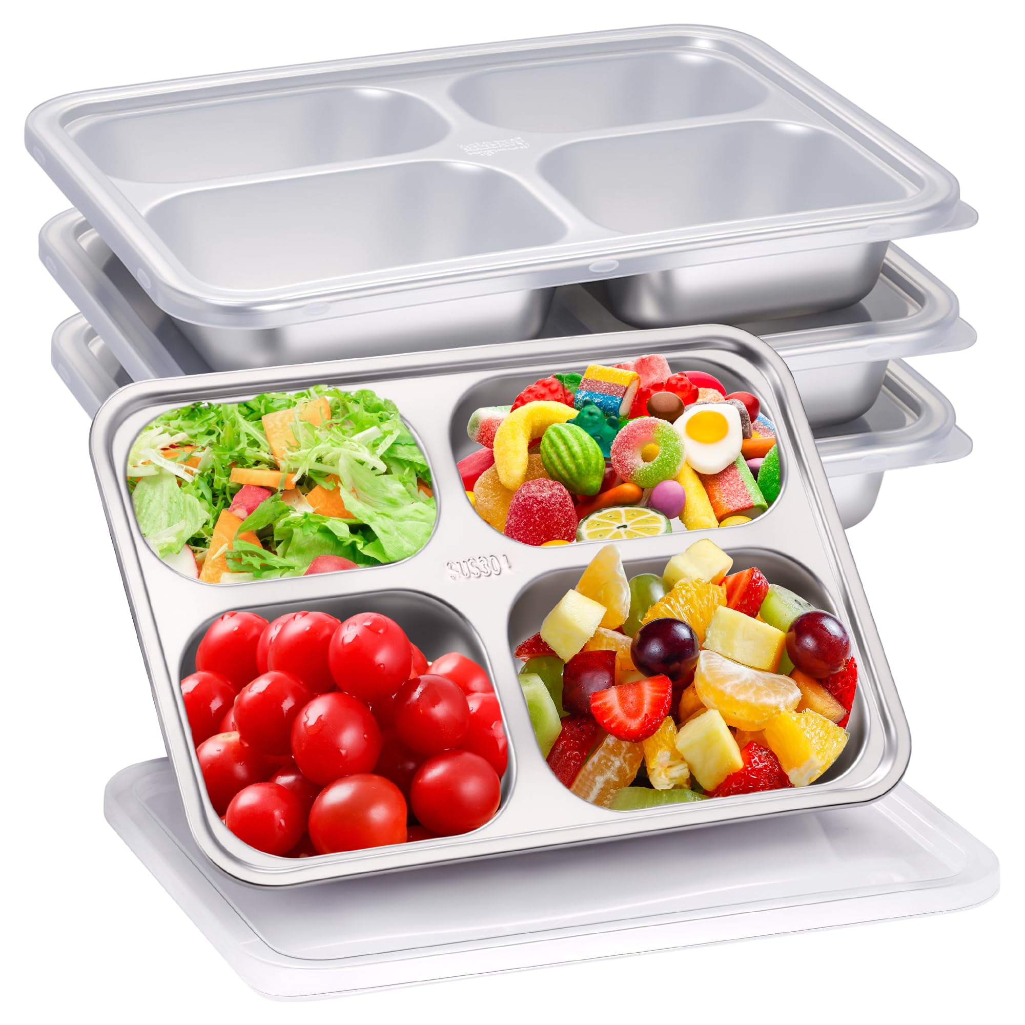 Dualshine 4 Pack Stainless Steel Snack Containers Metal Bento Box with ...