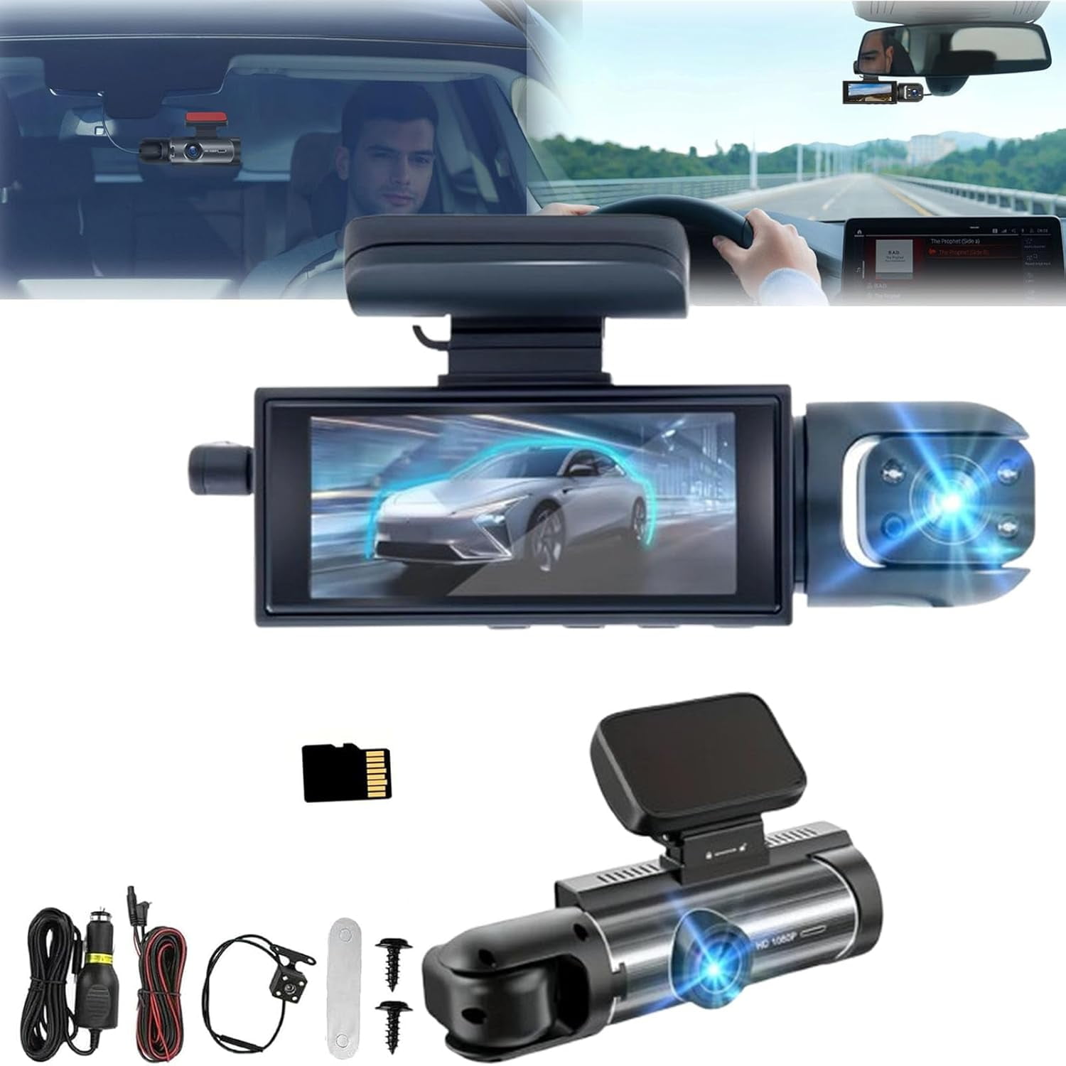 Dualview Dash Cam 1080p, enesy Front and Rear Dash Camera, 1080P and IR ...