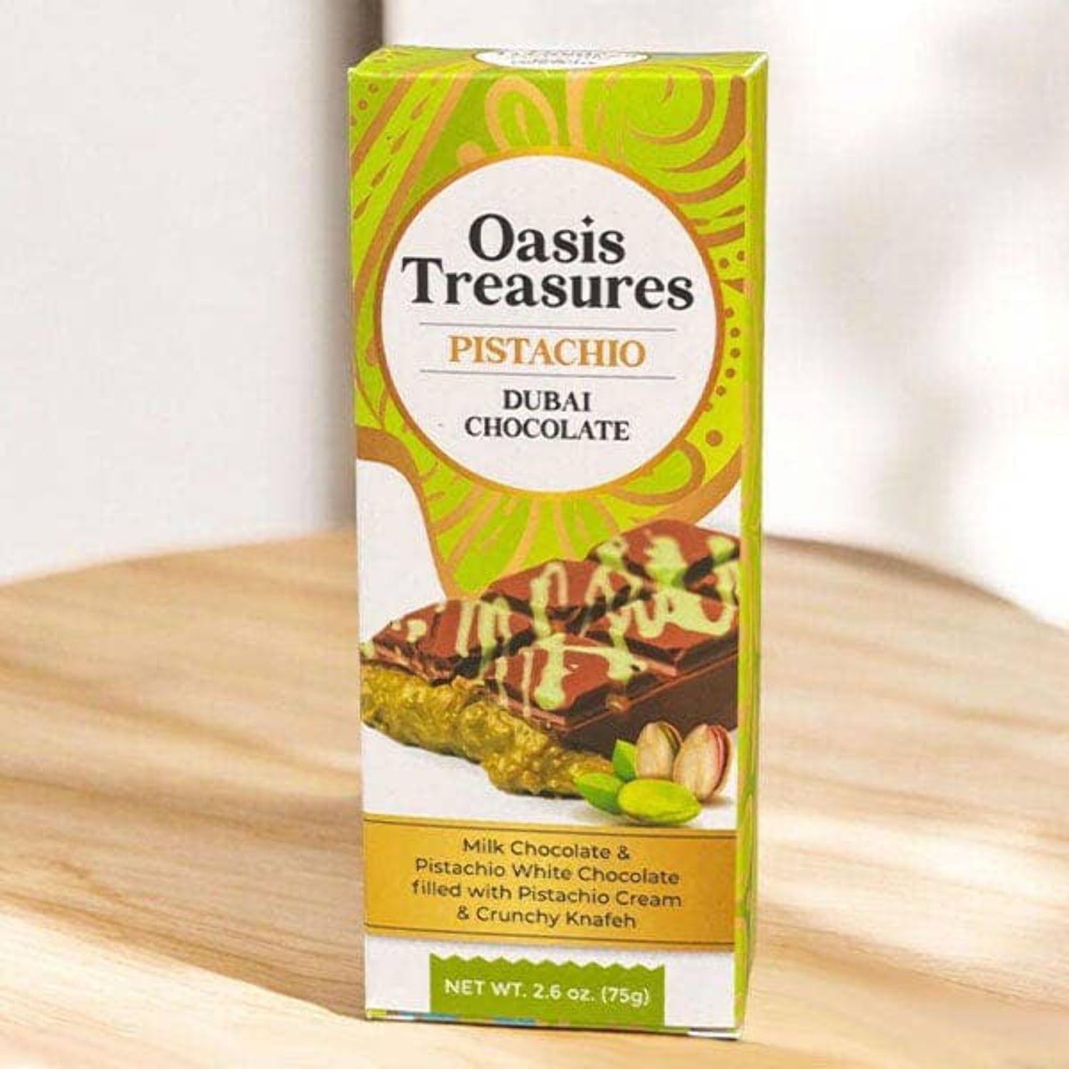 Oasis Treasures Dubai Chocolate Bar, Pistachio Knafeh Center, 75g ...