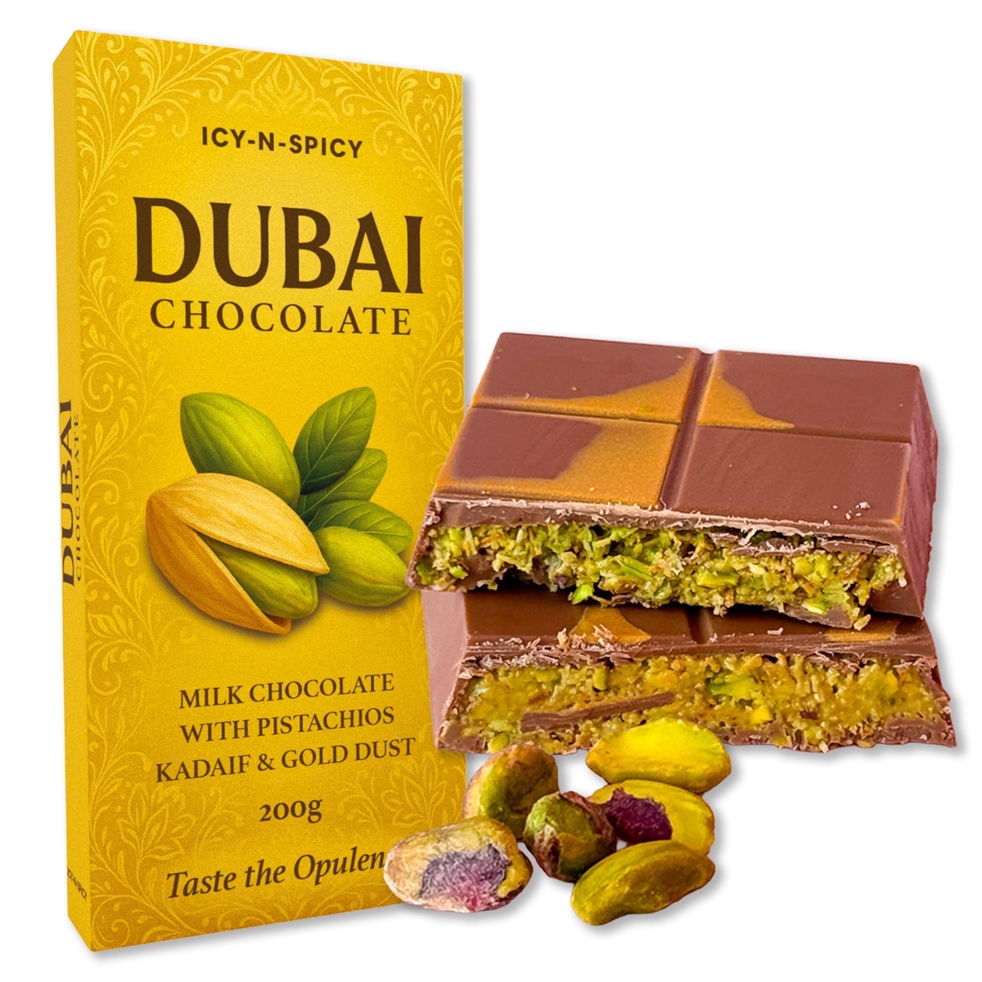 Icy-N-Spicy Dubai Chocolate Bar with Pistachio Cream and Kadayif, 1 Bar ...