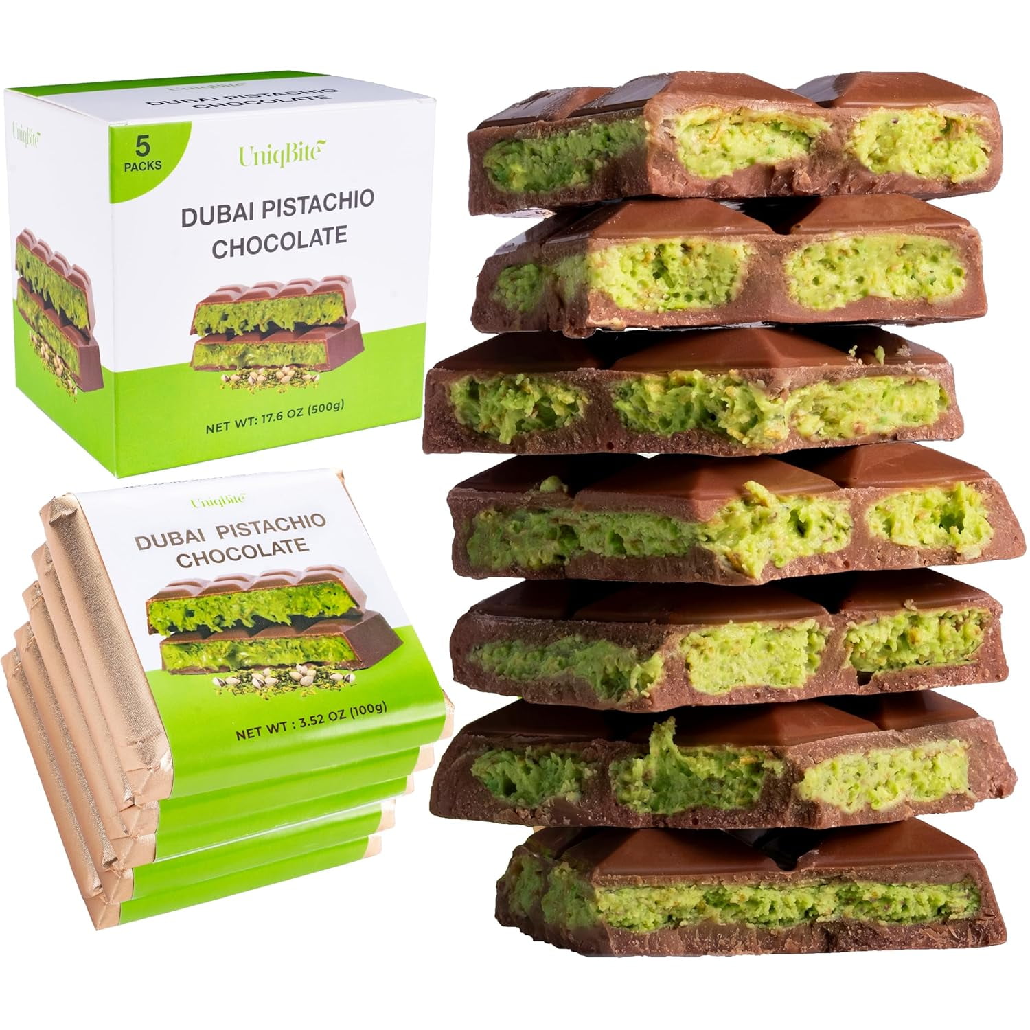 Dubai Chocolate Bar with Pistachio Cream and Kataifi | 5 Pack x 3.5 oz - 1.1 lb Total | Viral ...