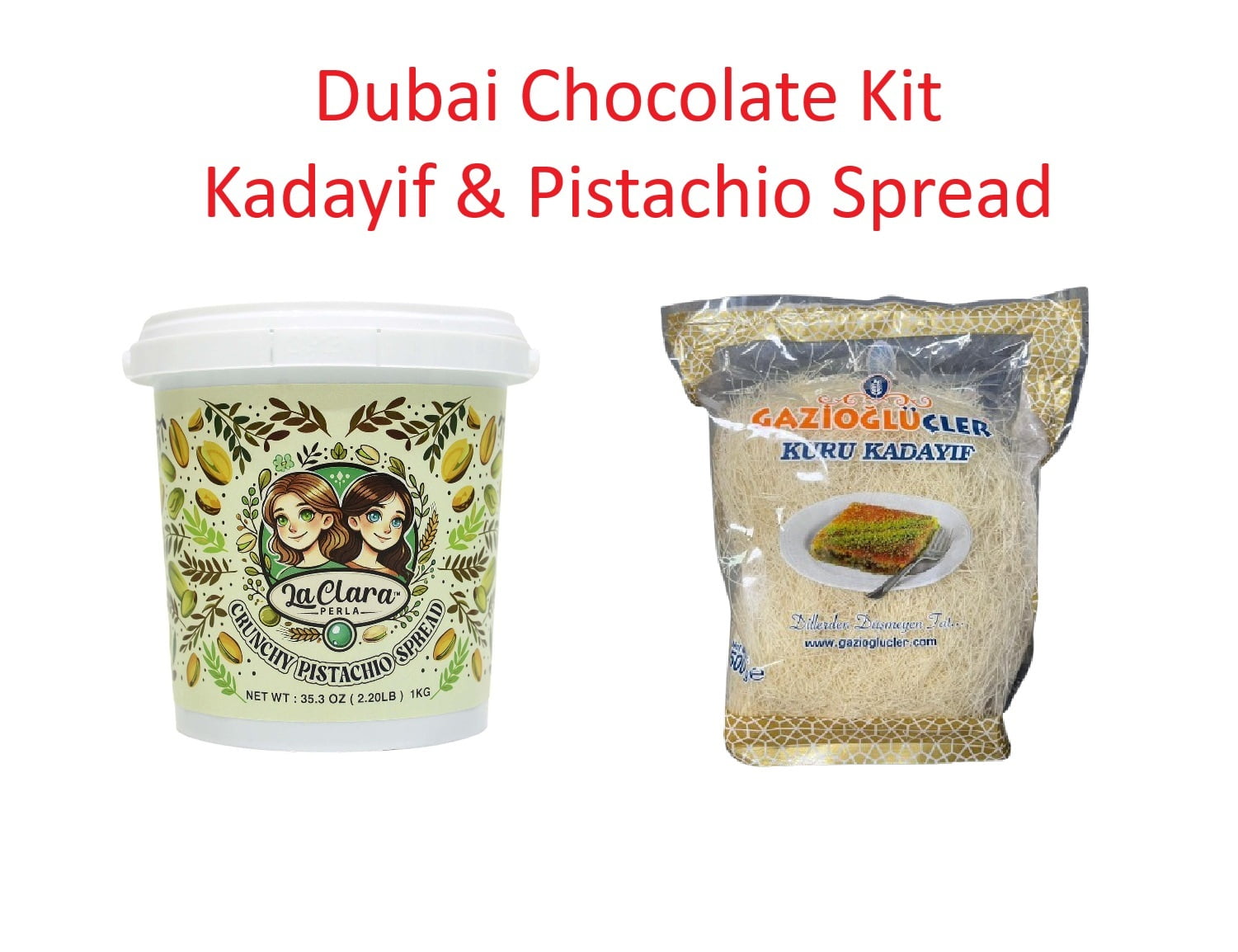 Dubai Chocolate Combo Kit - Crunchy Pistachio Spread 1KG - Kadayif ...