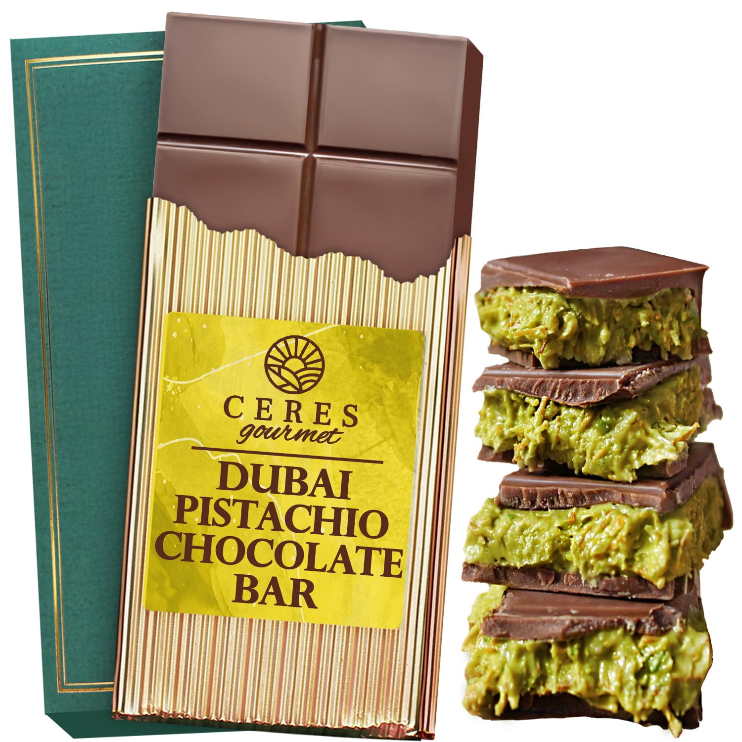 Dubai Chocolate Knafeh Pistachio Bar with Elegant Box – 7 oz, Premium ...
