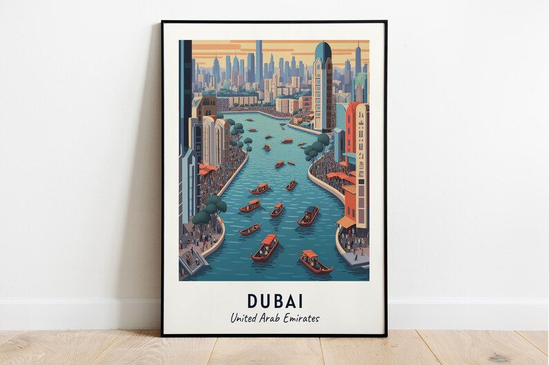 Dubai Creek Travel Print - UAE City Print, Dubai Creek Wall Art Gift ...