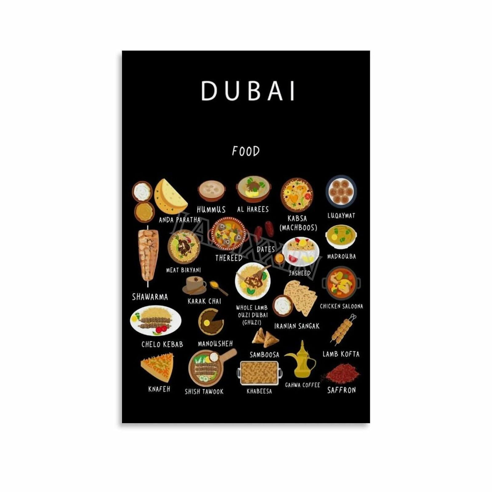 Dubai Food Poster Middle Eastern Kitchen Wall Decor Canvas Painting for ...