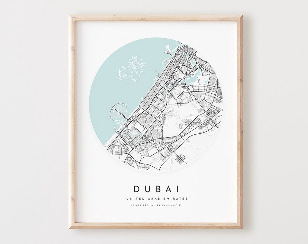 Dubai Map Print, Dubai Map Poster City Wall Art, Dubai Road Map, Dubai ...