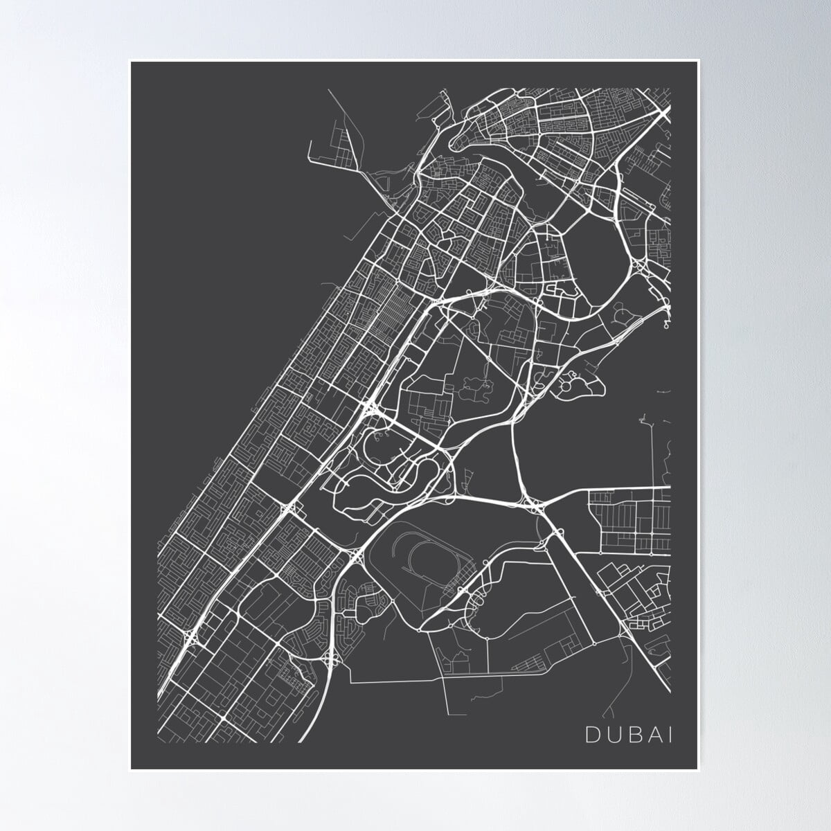 Dubai Map, Uae - Gray Poster Wall Art, Modern Wall Decor For Living ...
