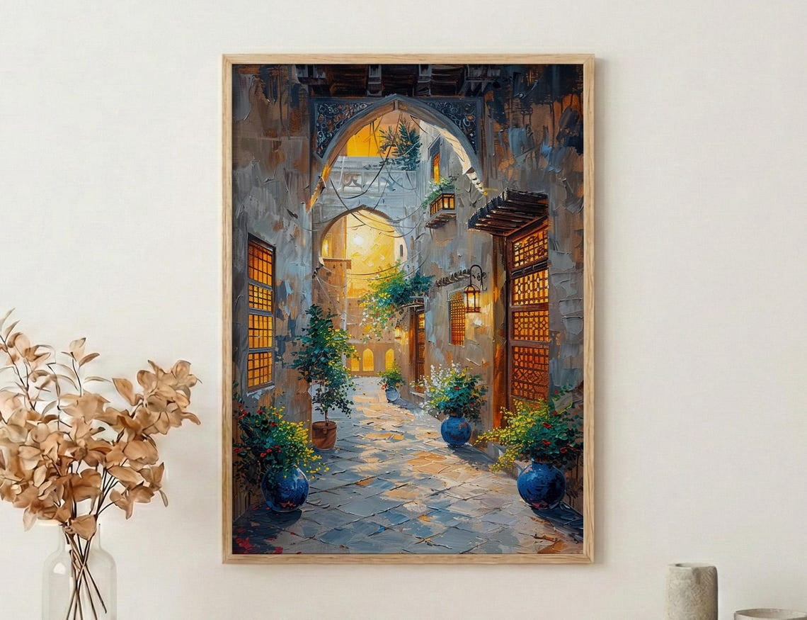 Dubai Old Town Middle Eastern Decor Impasto Wind Tower Golden Hour ...