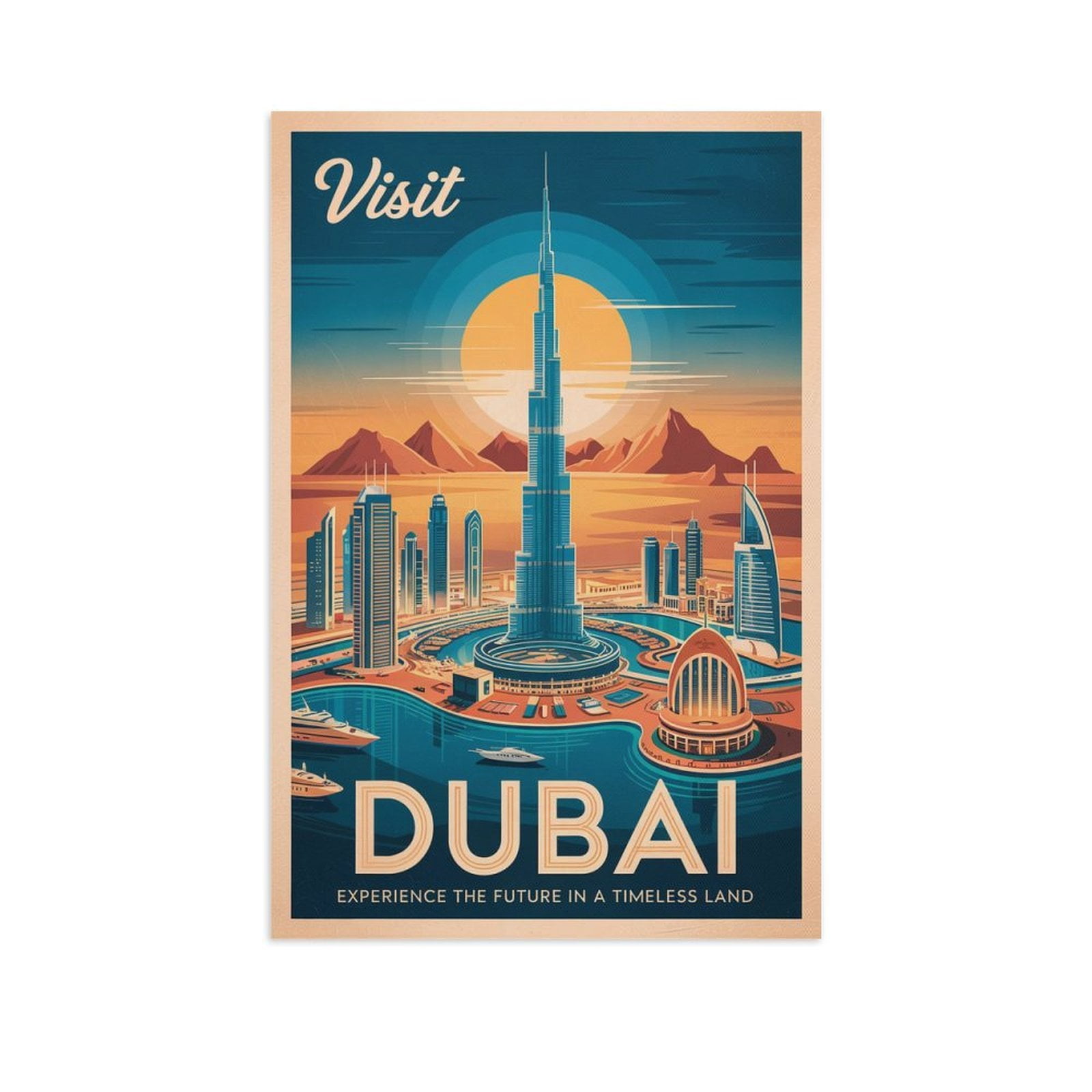 Dubai Retro Travel Poster Vintage Emirati City Tourism with Burj ...