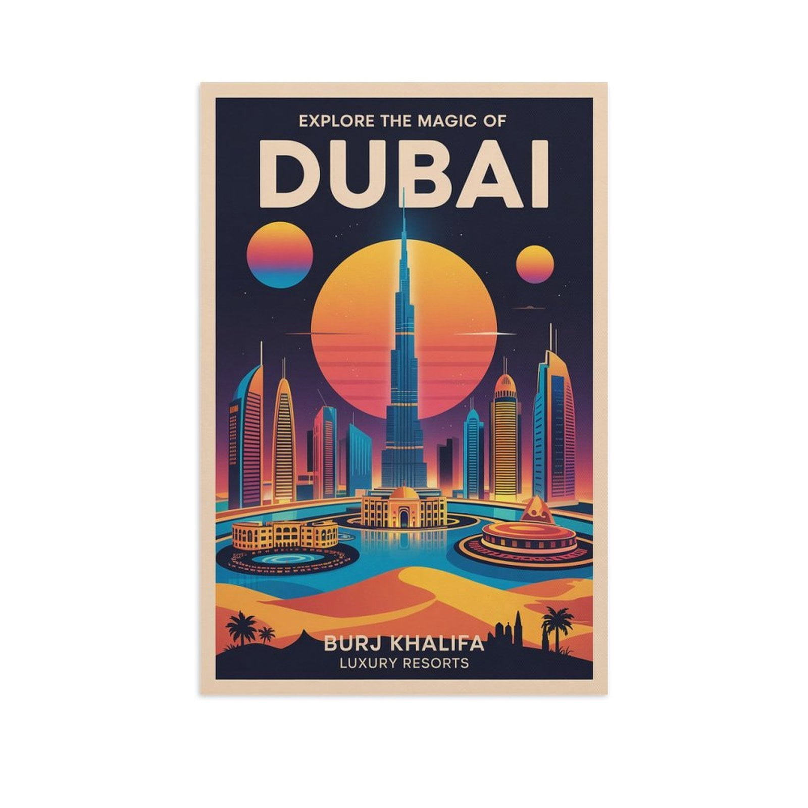 Dubai Retro Travel Poster Vintage UAE City Tourism Wall Art Print ...