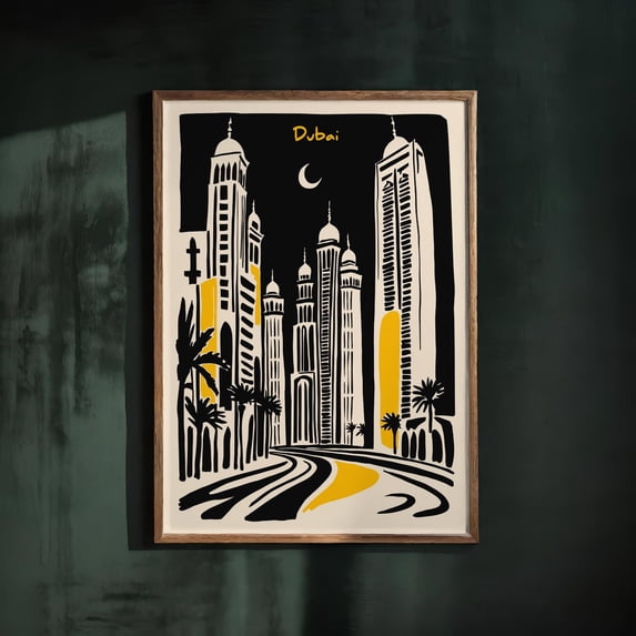 Dubai Skyline Modern Cityscape Decor Poster, Unframed Canvas 12x16in ...