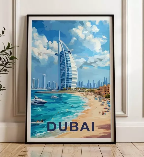 Dubai Travel Poster - Uae Wall Art Print, Illustration Poster, Burj Al ...